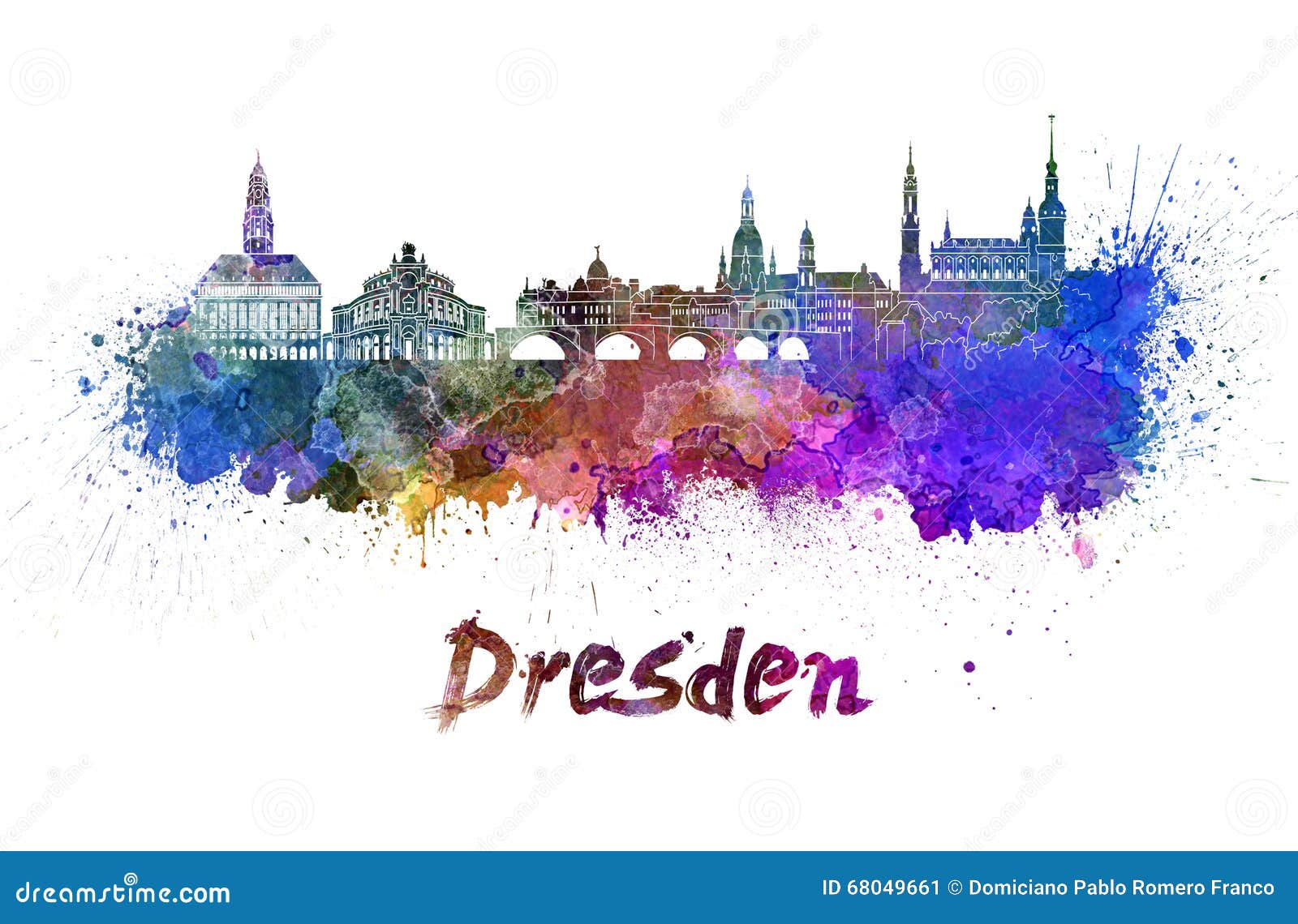 Dresden Skyline in Watercolor Stock Illustration - Illustration of ...