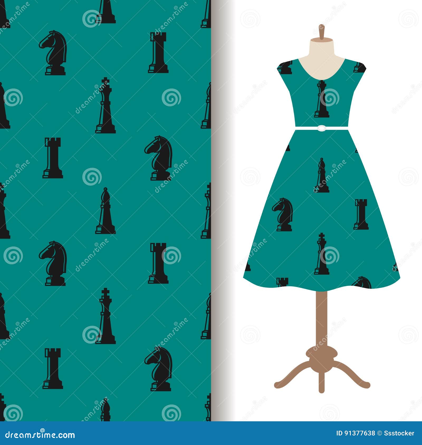 Dress Fabric Pattern with Chess Pieces Stock Vector - Illustration of ...