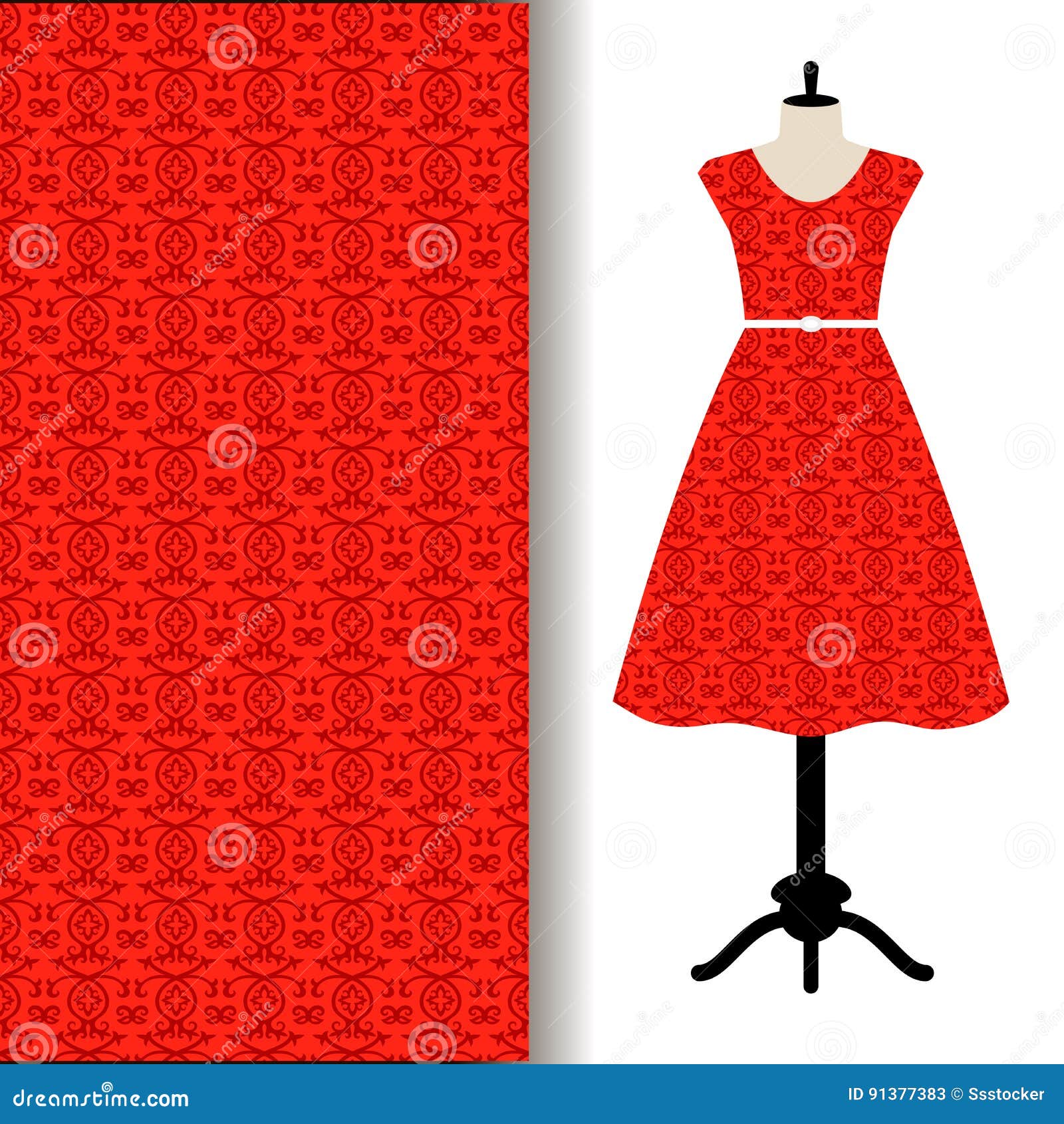 Dress Fabric with Red Arabic Pattern Stock Vector - Illustration of ...