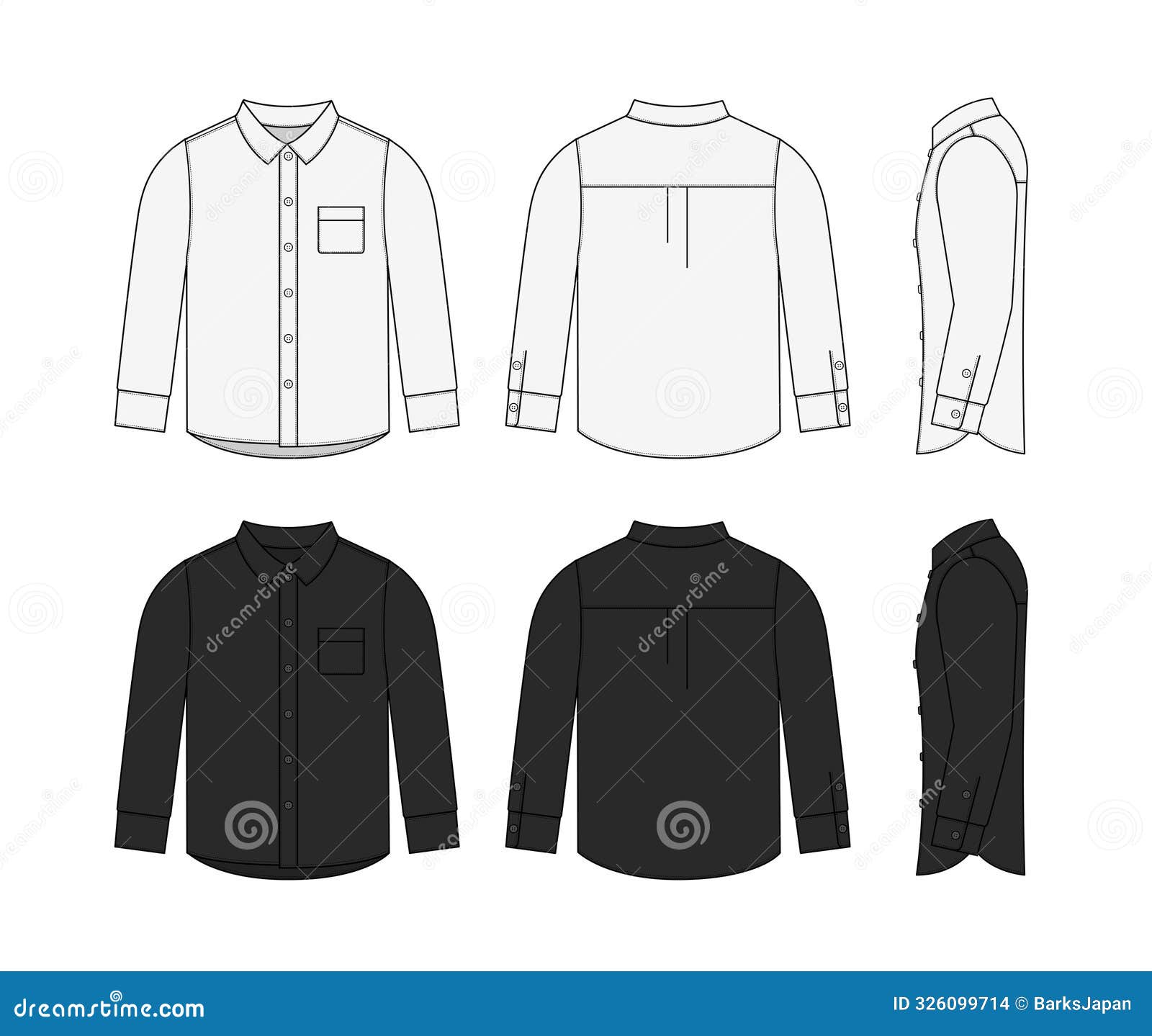 Dress Shirt (button Up Shirt) Vector Template Illustration Set Stock ...