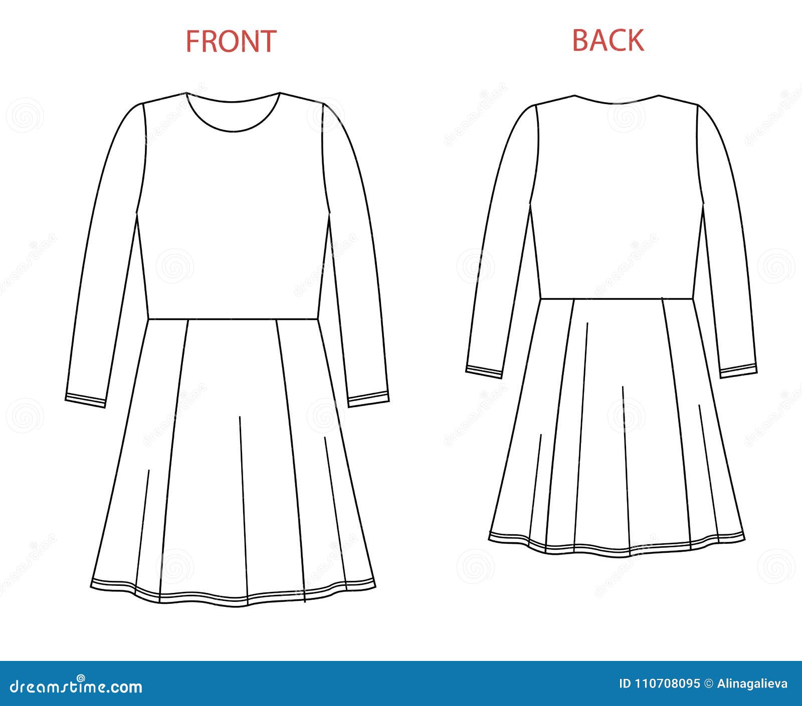 Dress Technical Sketch Back and Front View Stock Vector - Illustration ...