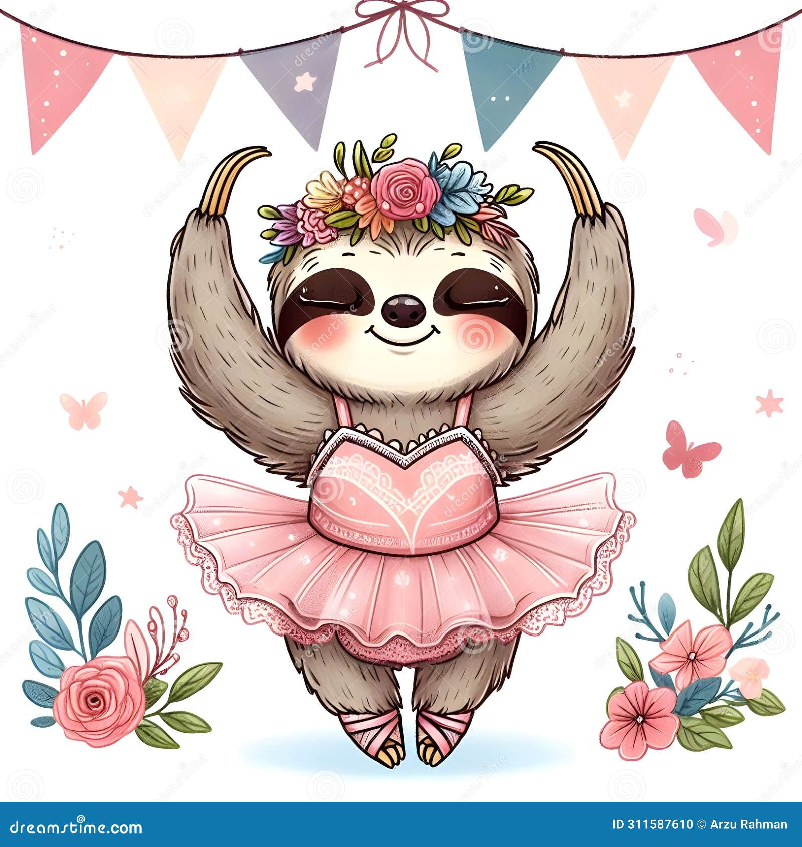 Dress Up Sloth in Ballet Suit Stock Illustration - Illustration of ...