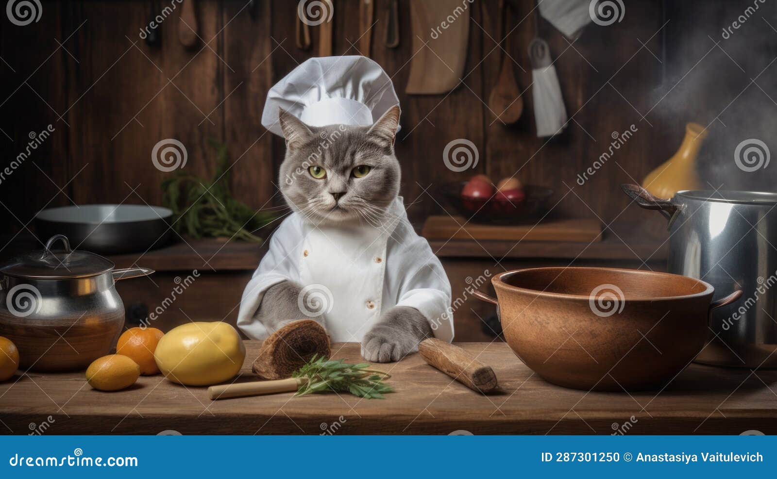 ?at Dressed Like a Chef Making Soup Stock Photo - Image of animal ...