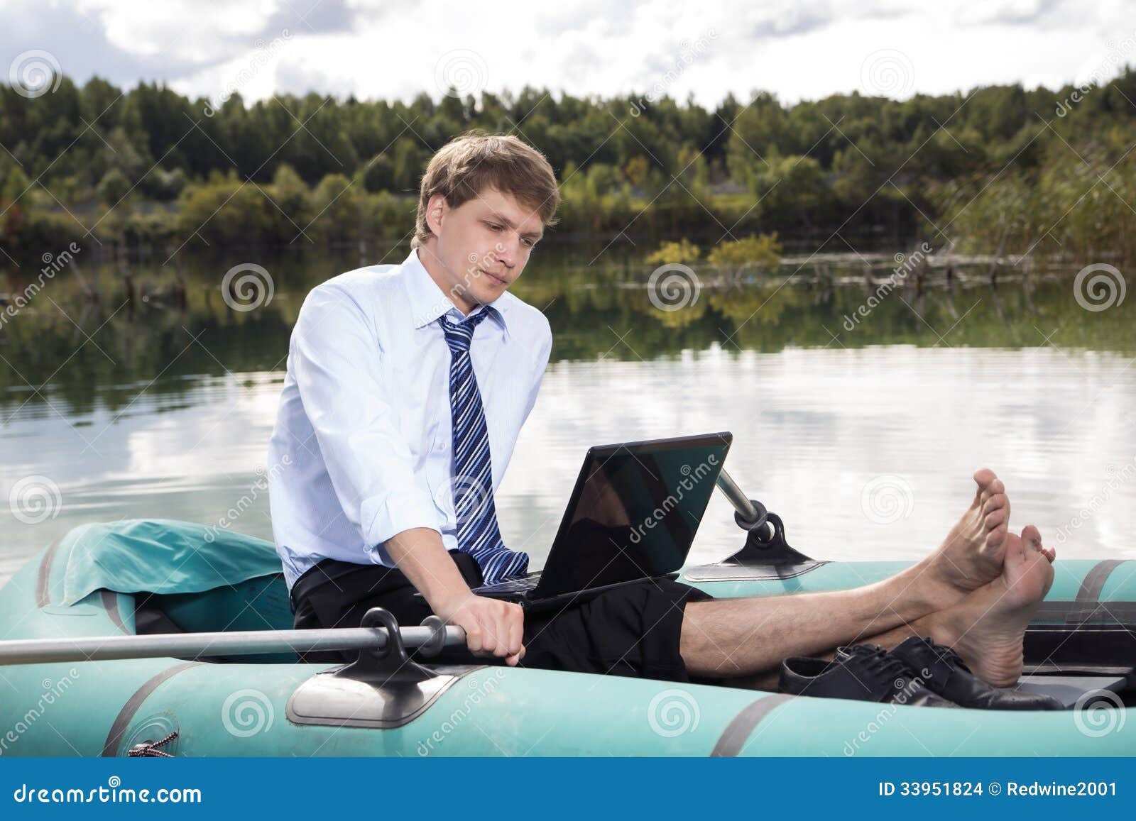 Dressed Man in Boat and Reading Stock Photo - Image of executive ...