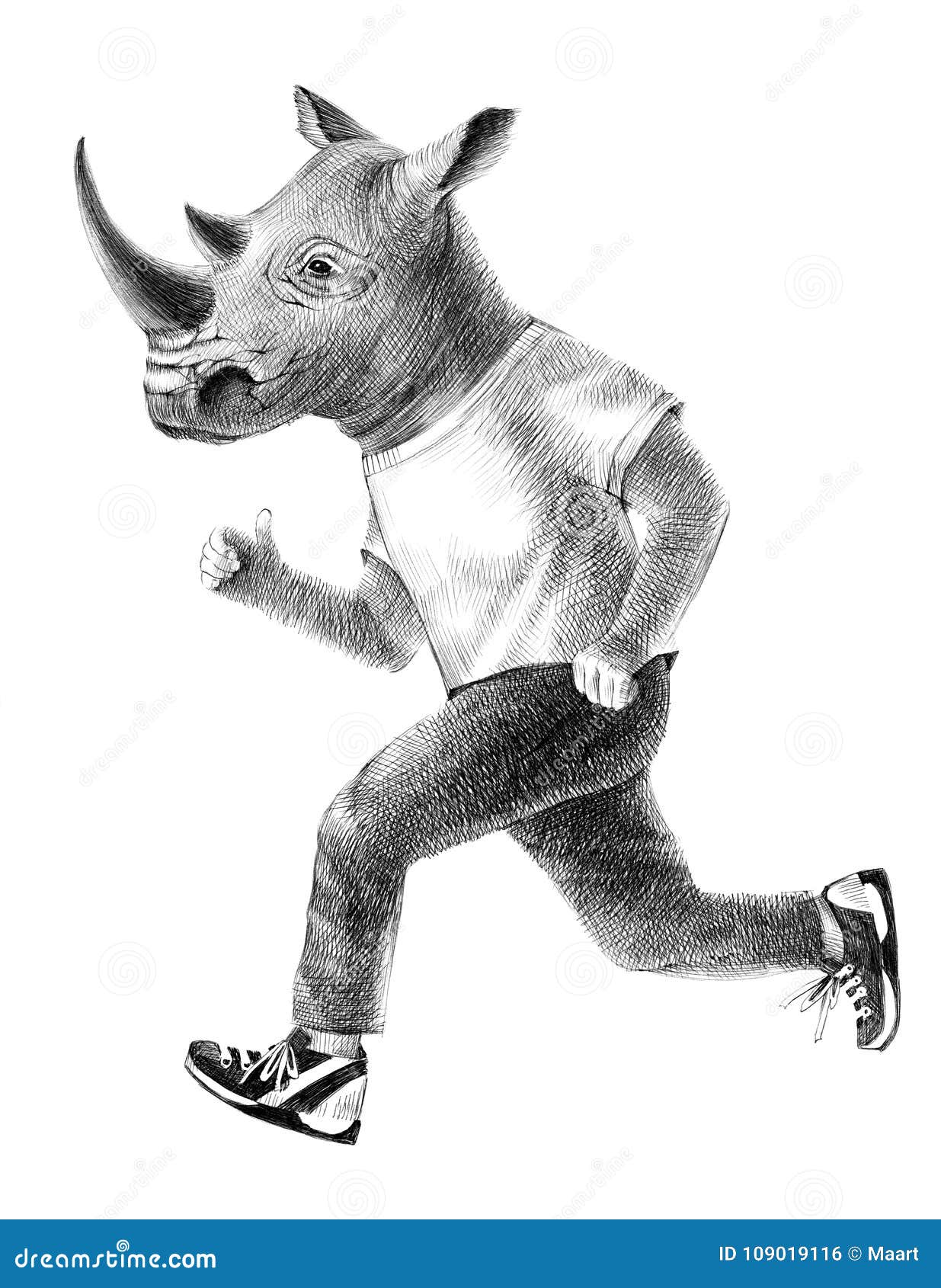 Dressed up rhino running stock illustration. Illustration of jogger ...