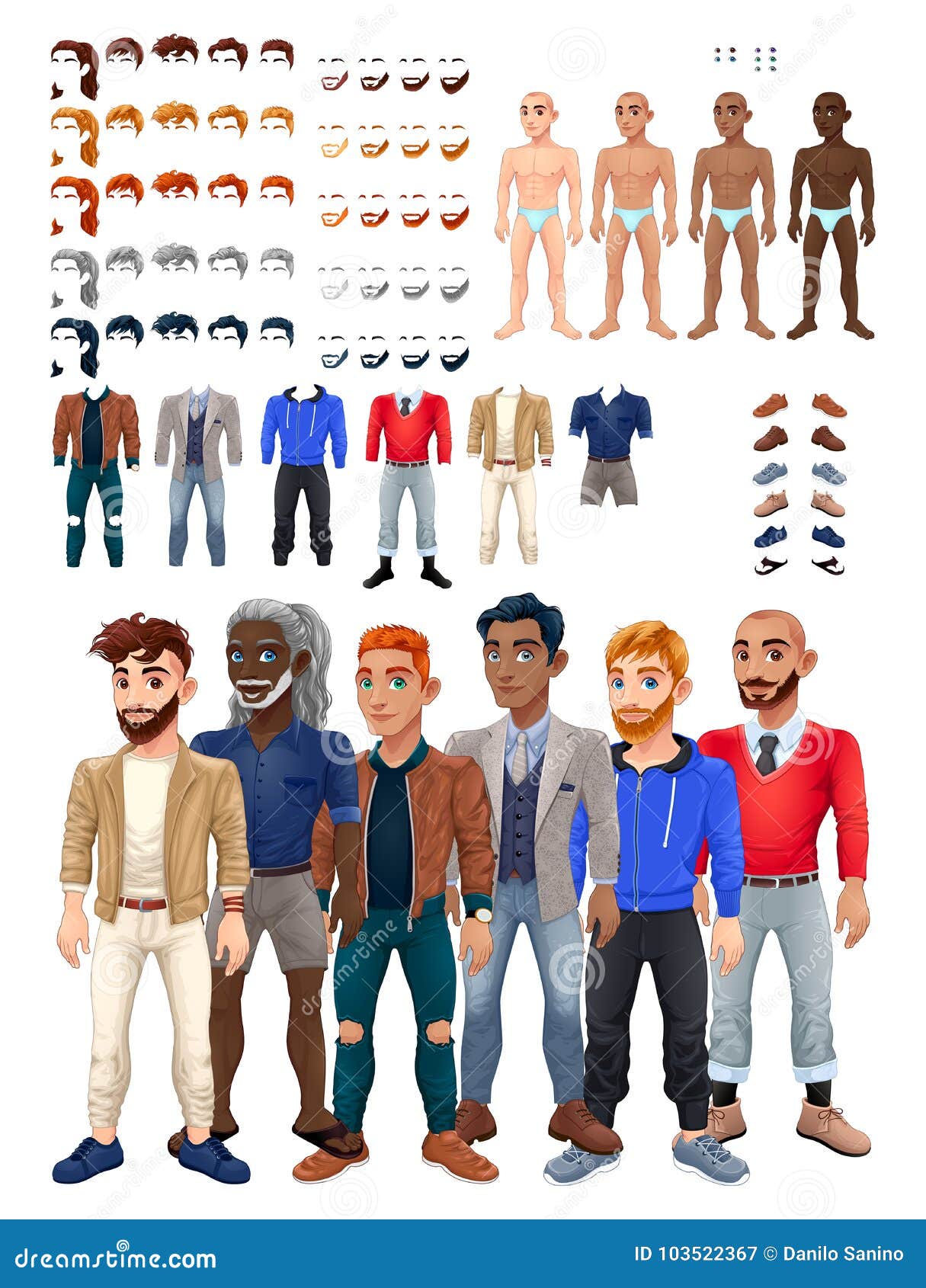 Male Avatar Profile Icon Set - Head Halos Silhouette. Vector ...