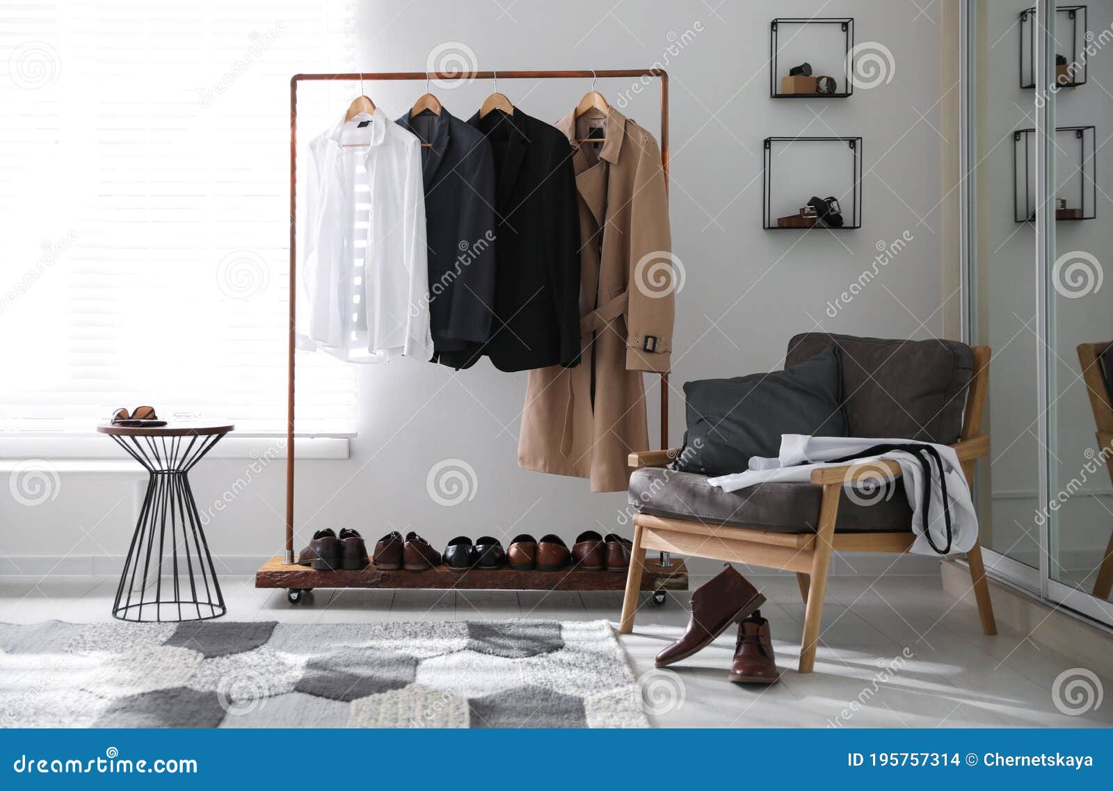 Dressing Room Interior with Clothing Rack Stock Photo - Image of house ...