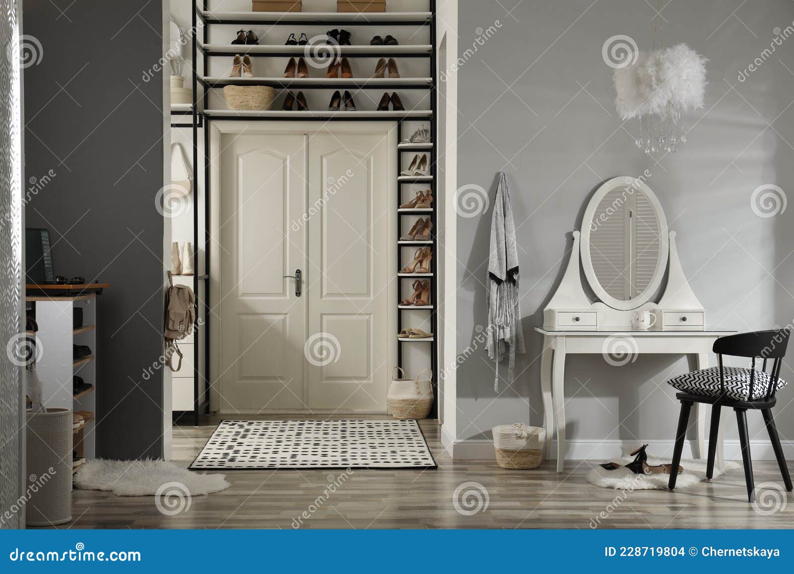Dressing Room Interior with Rack for Shoes and Accessories Stock Photo ...