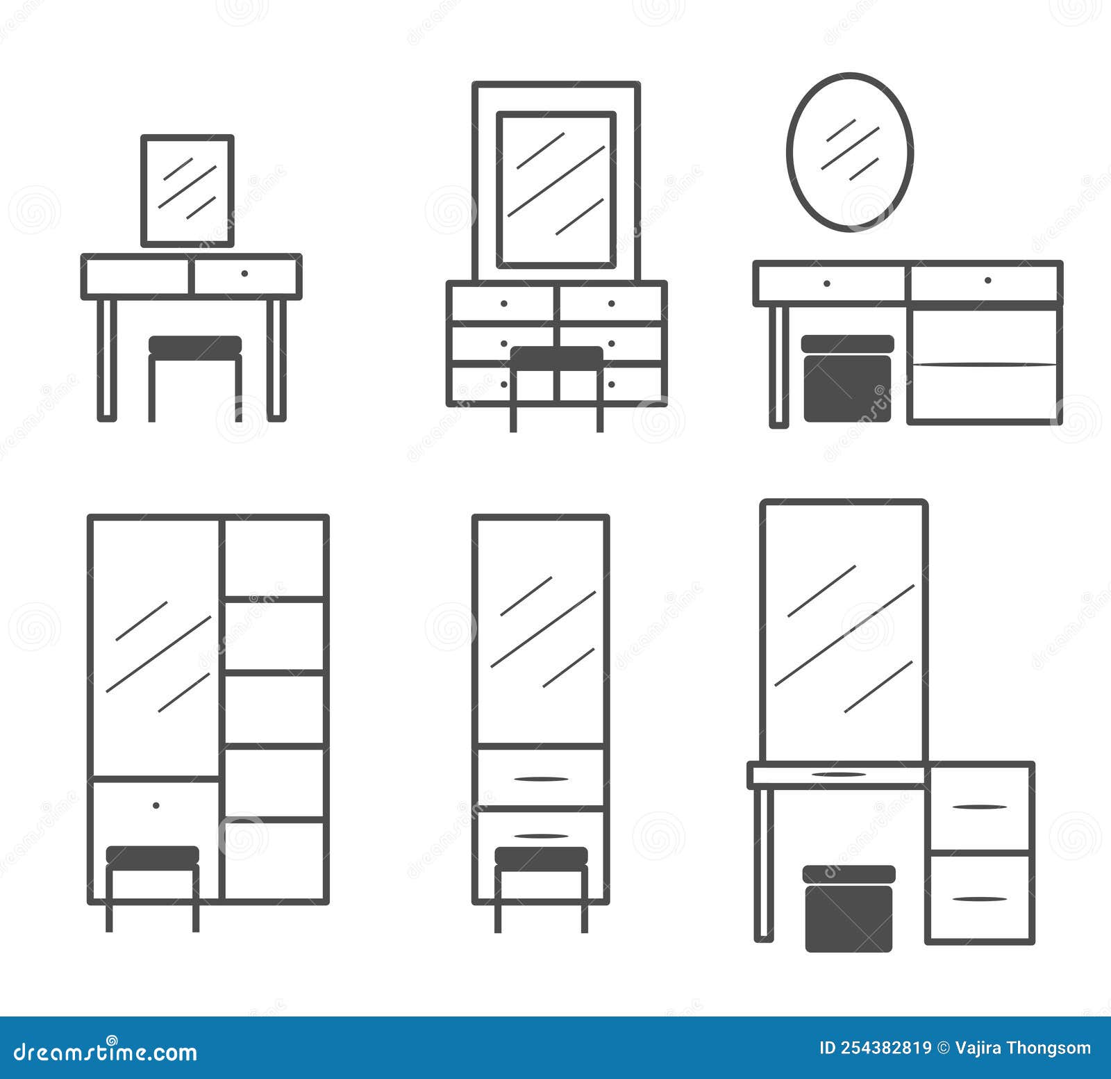 The Dressing Table and Chair Black Stroke Vector Illustration Stock ...
