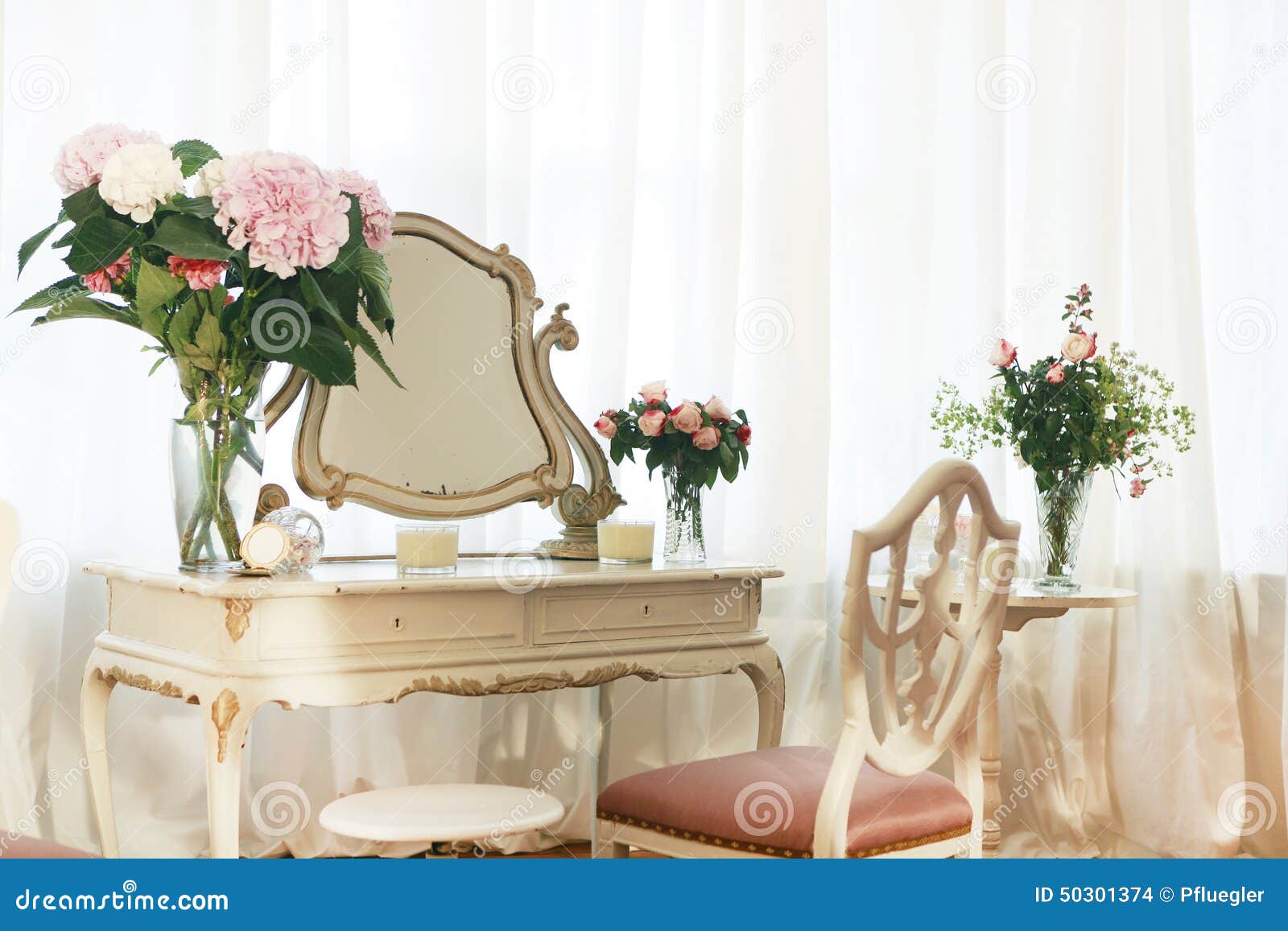 Dressing Table with Flowers Stock Photo - Image of wooden, veneer: 50301374