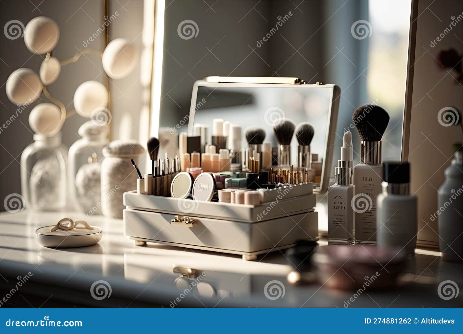 Dressing Table with Mirror and Makeup Kit, Ready for the Morning ...