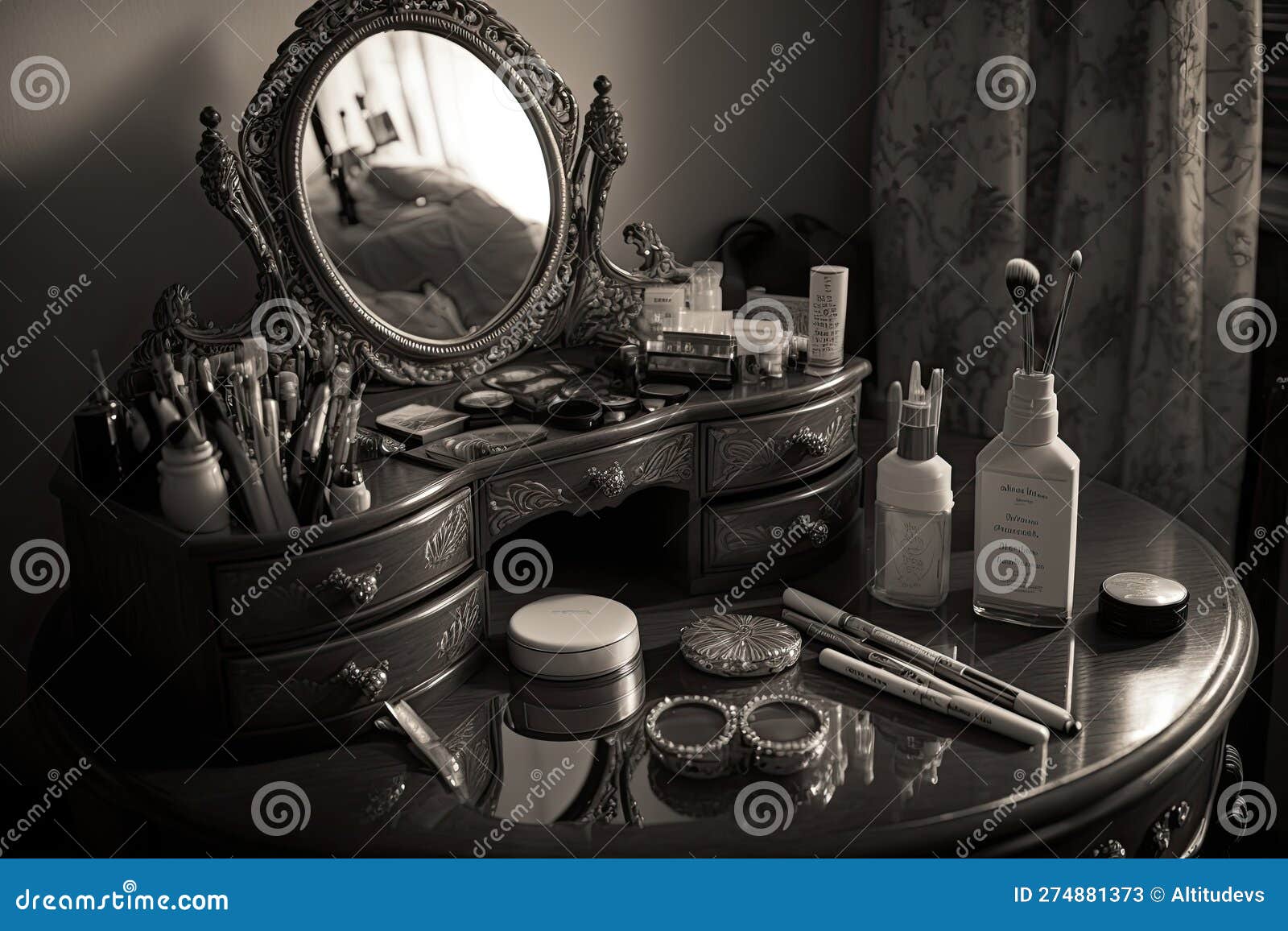 Dressing Table with Mirror and Makeup Tray, Ready for the Morning ...