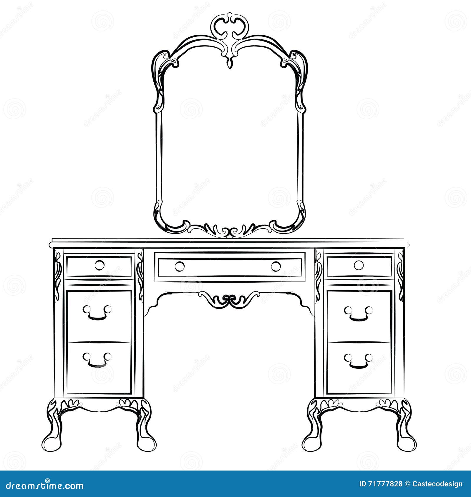 Dressing table with mirror stock vector. Illustration of design - 71777828