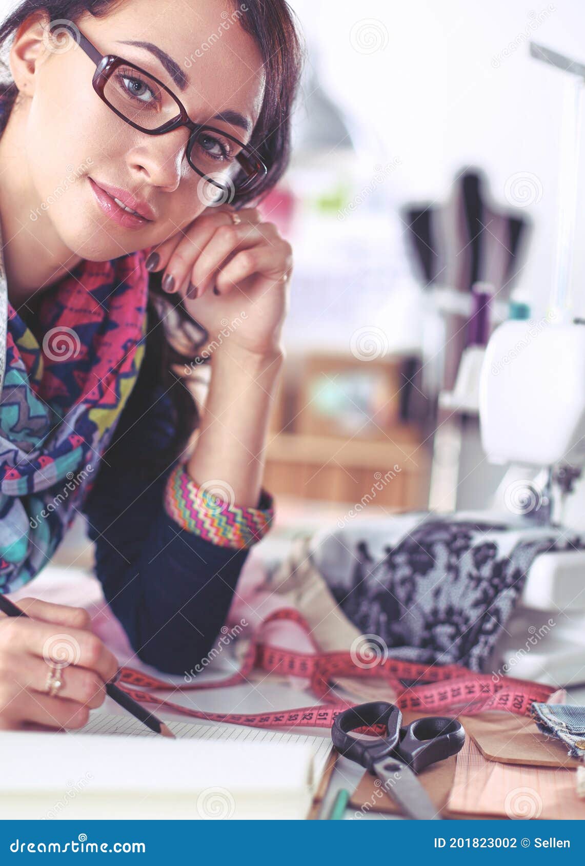 Dressmaker Designing Clothes Pattern on Paper Stock Photo - Image of ...