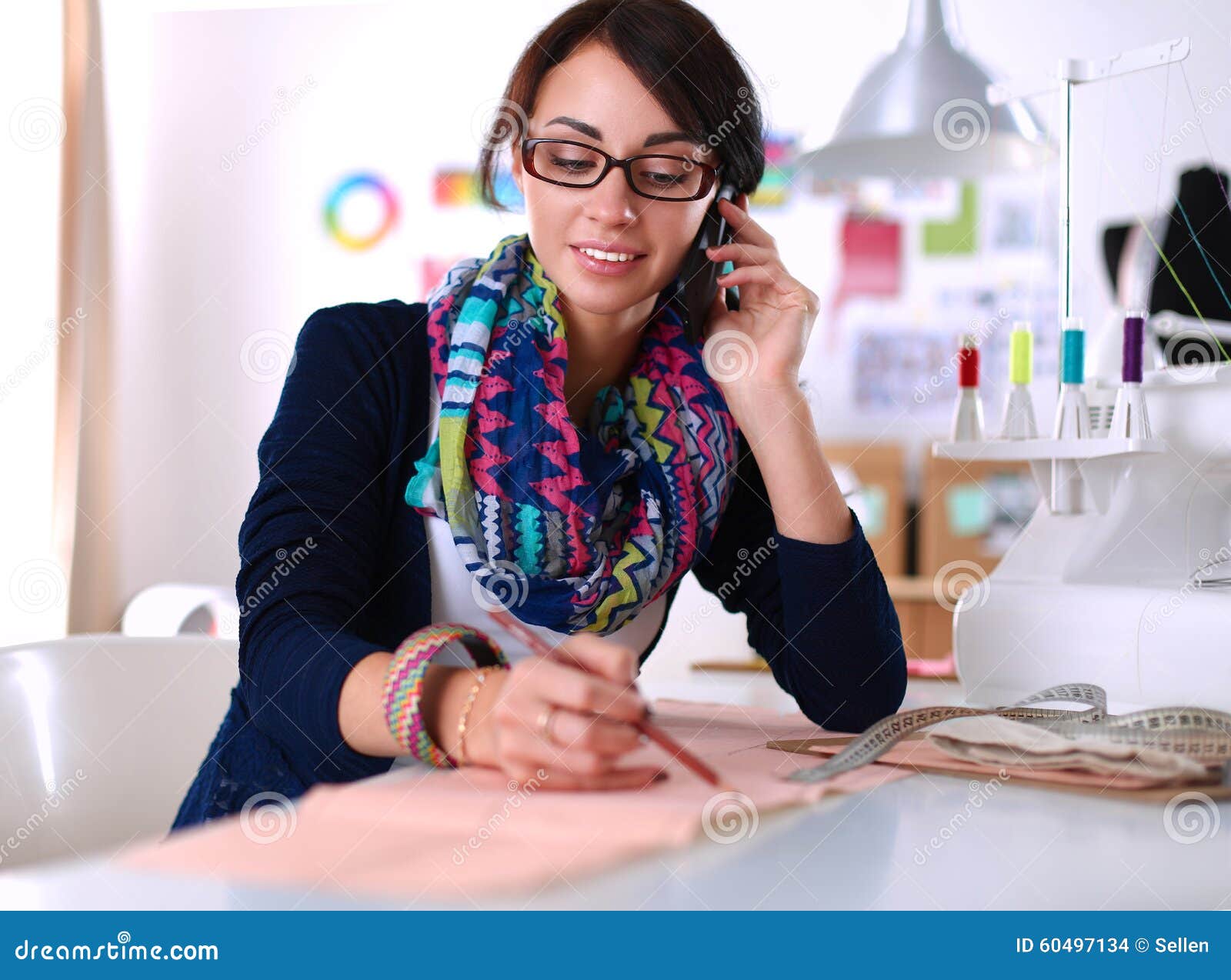 Dressmaker Designing Clothes Pattern on Paper Stock Photo - Image of ...