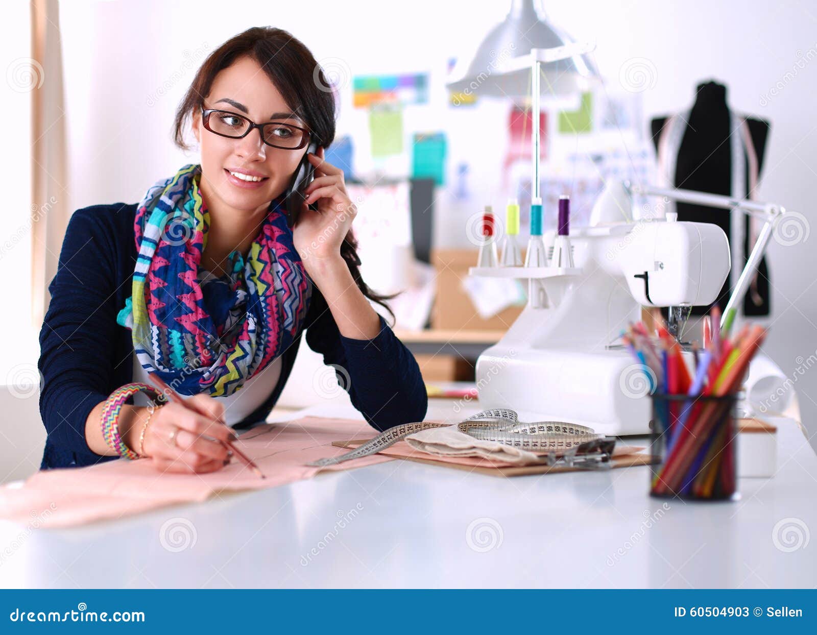 Dressmaker Designing Clothes Pattern on Paper Stock Image - Image of ...