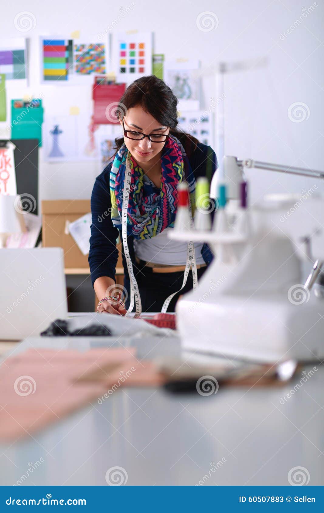 Dressmaker Designing Clothes Pattern on Paper Stock Image - Image of ...