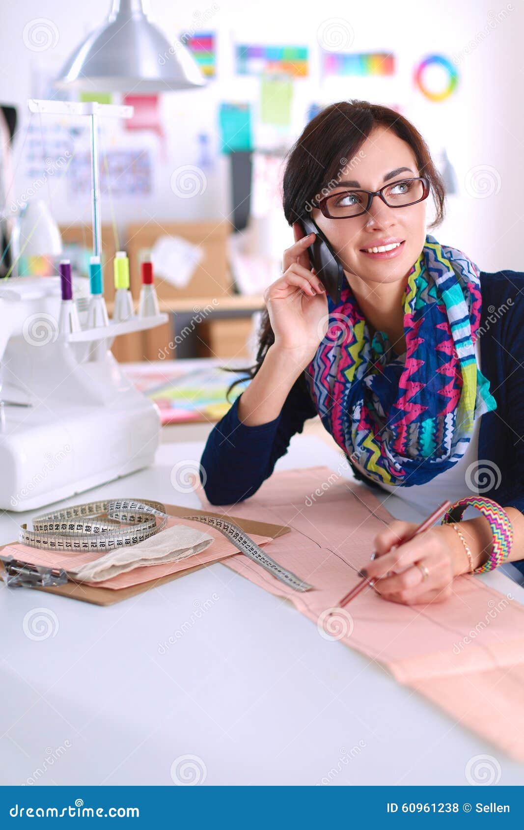 Dressmaker Designing Clothes Pattern on Paper Stock Photo - Image of ...