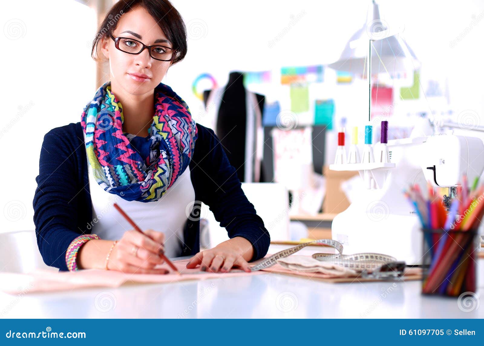 Dressmaker Designing Clothes Pattern on Paper Stock Image - Image of ...