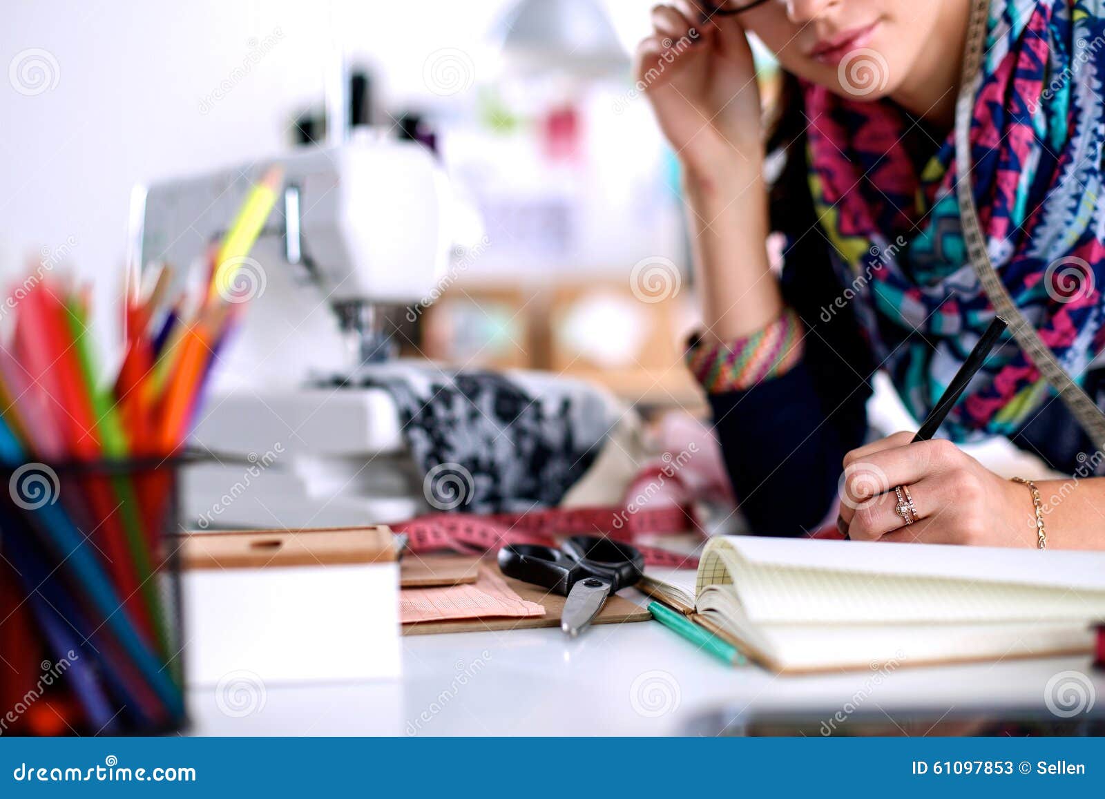 Dressmaker Designing Clothes Pattern on Paper Stock Image - Image of ...