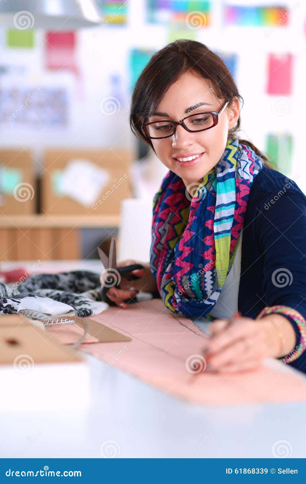 Dressmaker Designing Clothes Pattern on Paper Stock Image - Image of ...