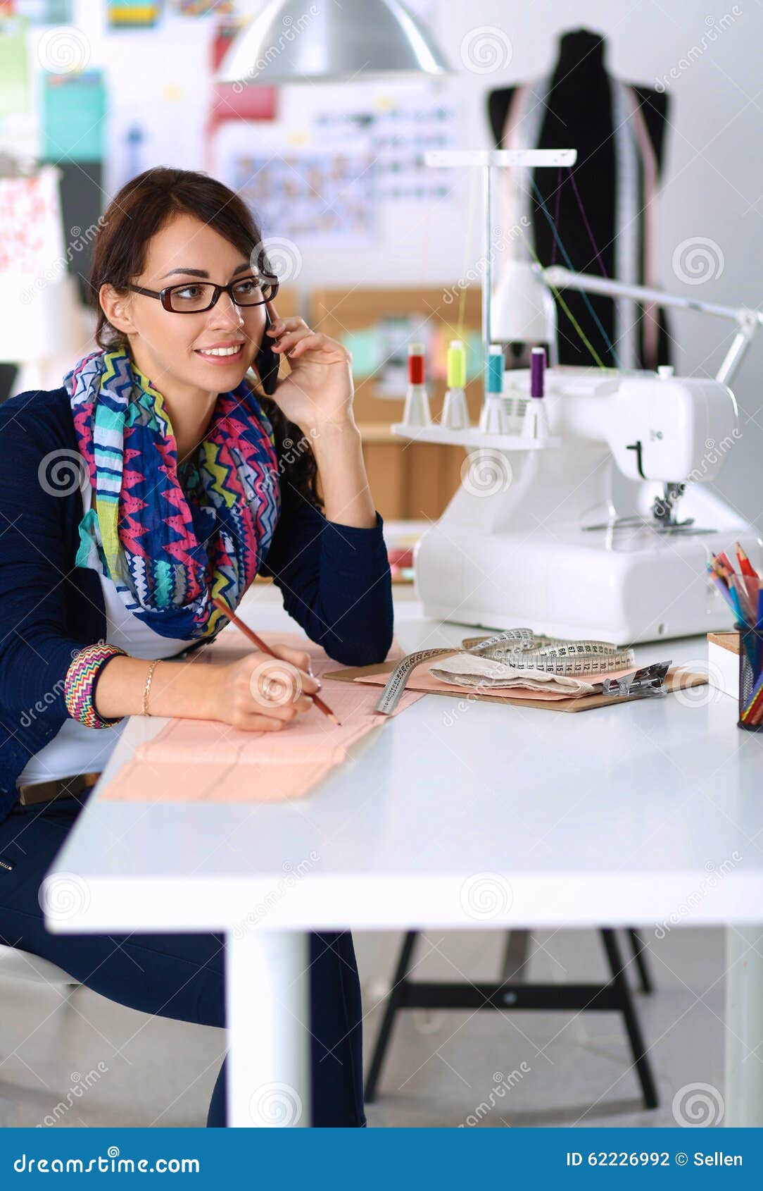 Dressmaker Designing Clothes Pattern on Paper Stock Photo - Image of ...