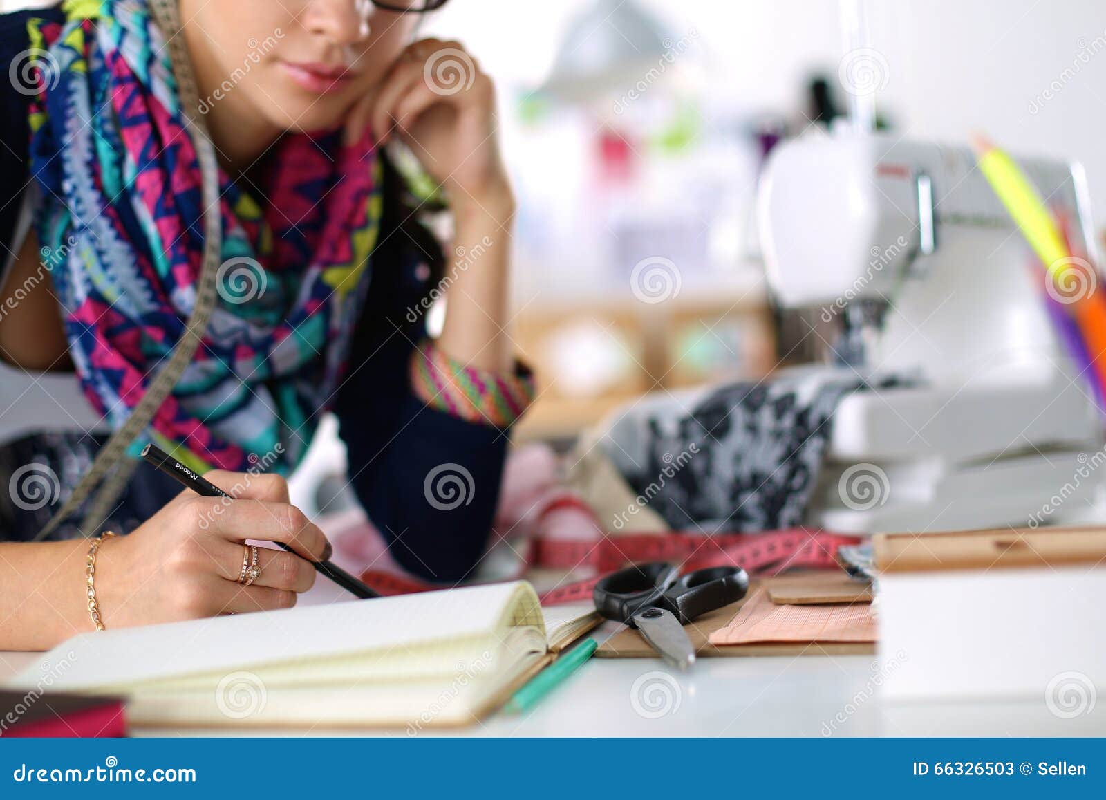 Dressmaker Designing Clothes Pattern on Paper Stock Image - Image of ...