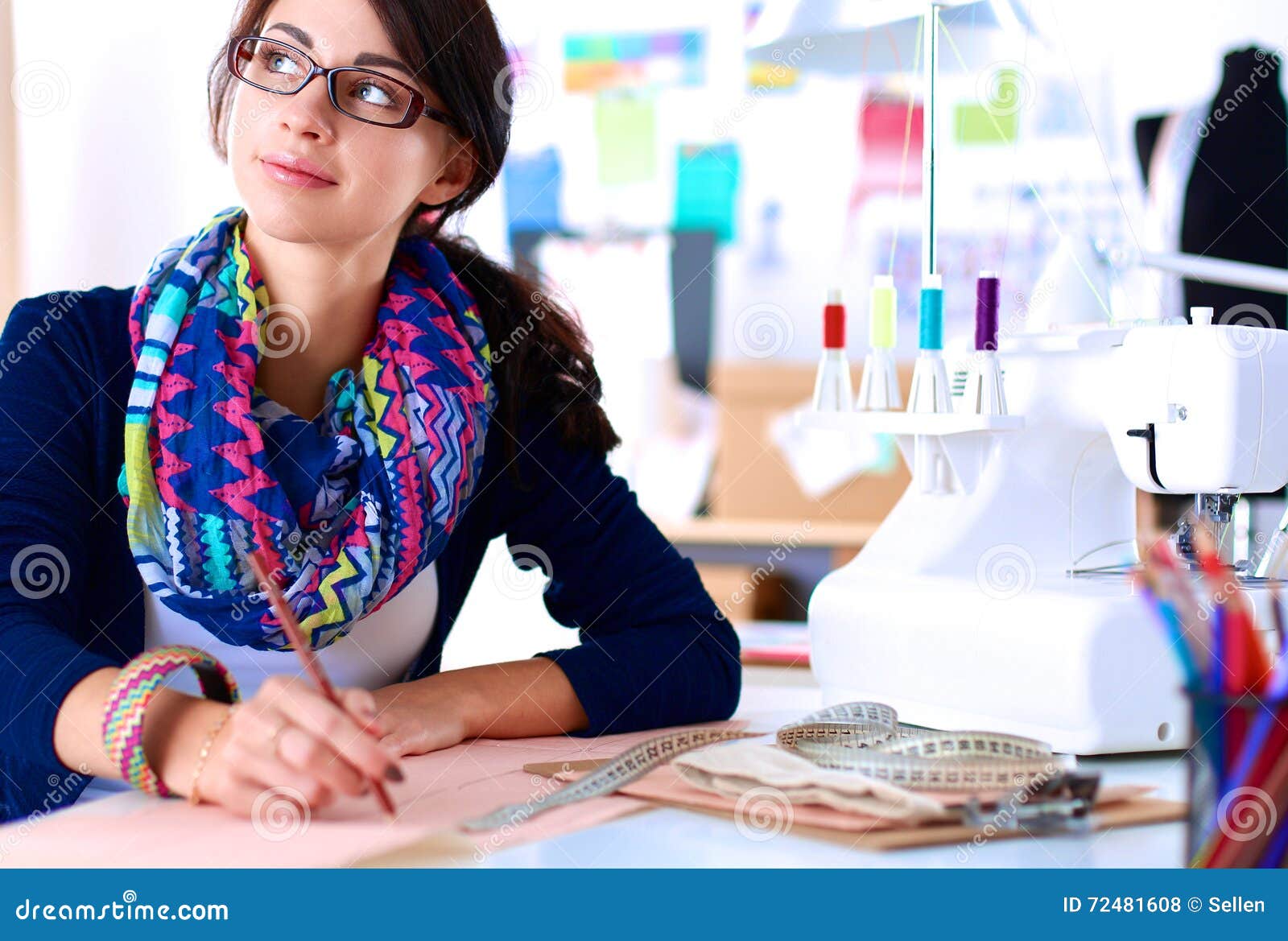 Dressmaker Designing Clothes Pattern on Paper Stock Photo - Image of ...