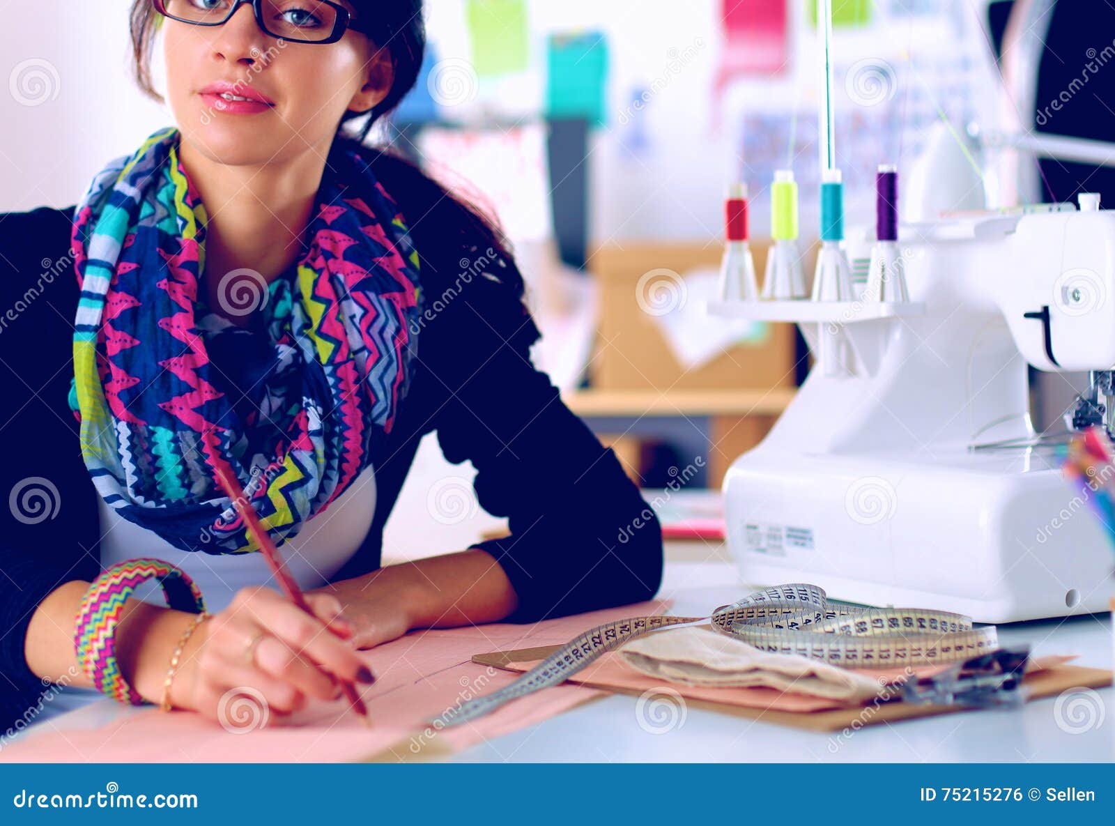 Dressmaker Designing Clothes Pattern on Paper Stock Photo - Image of ...