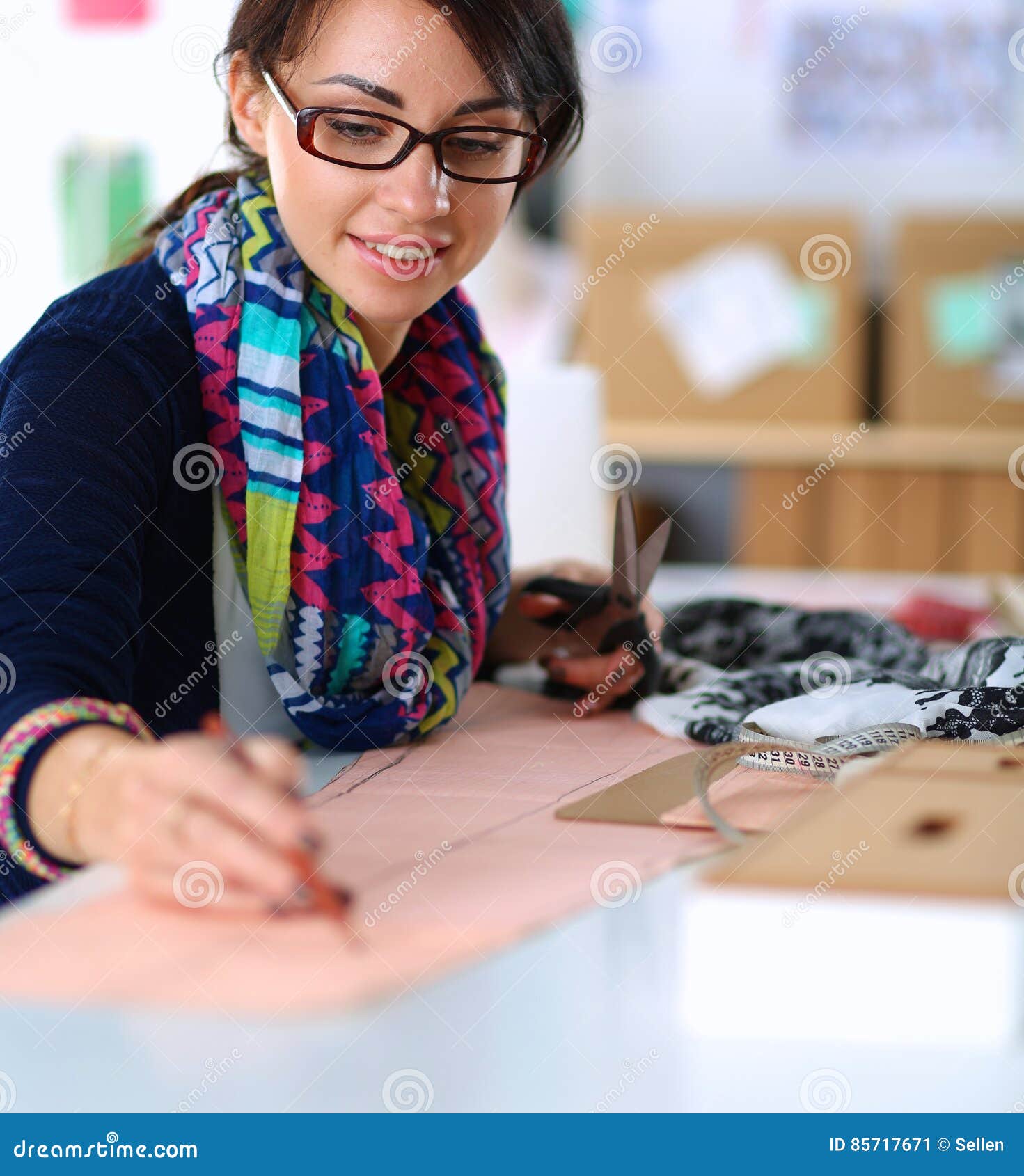 Dressmaker Designing Clothes Pattern on Paper Stock Image - Image of ...