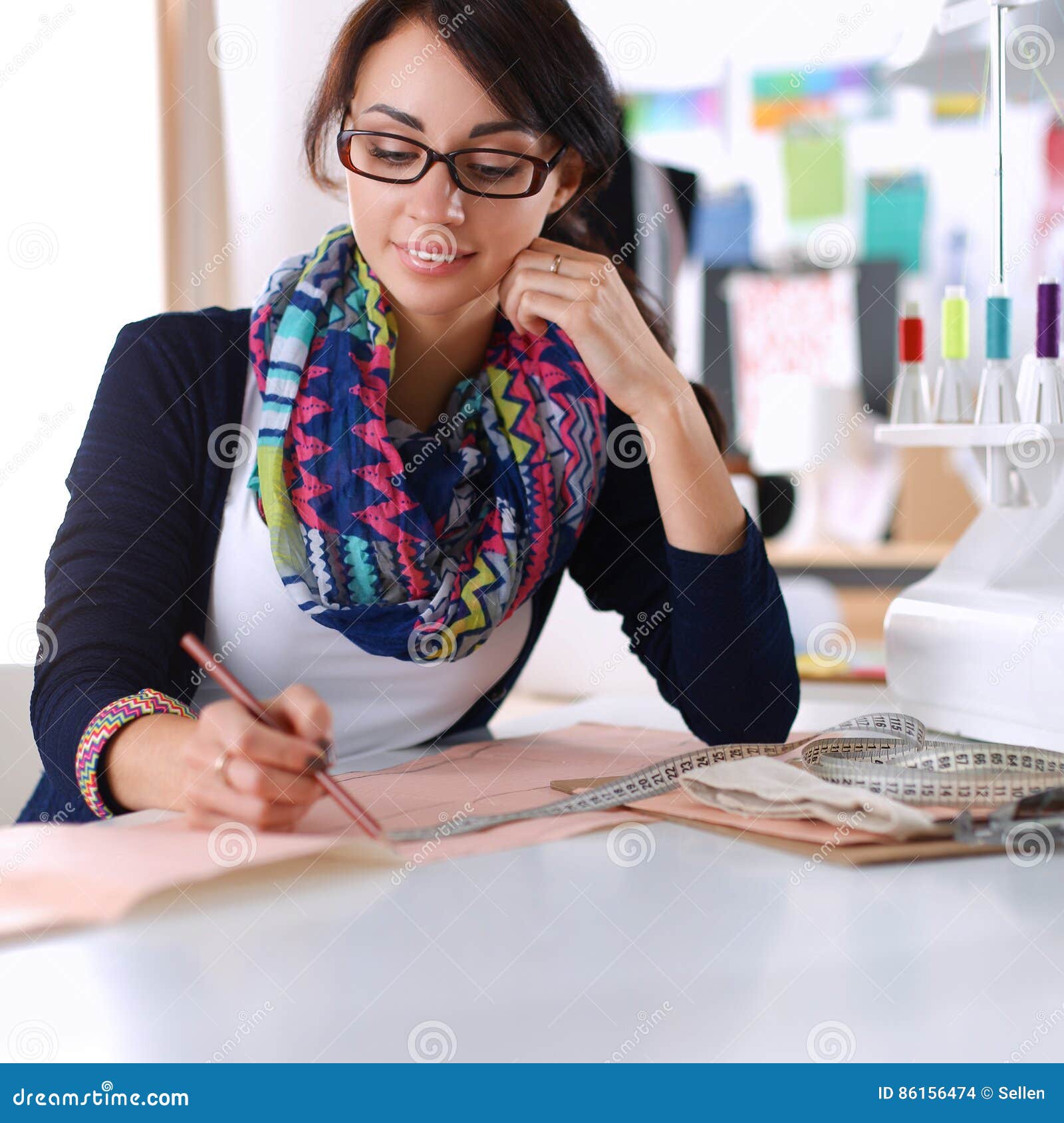 Dressmaker Designing Clothes Pattern on Paper Stock Photo - Image of ...