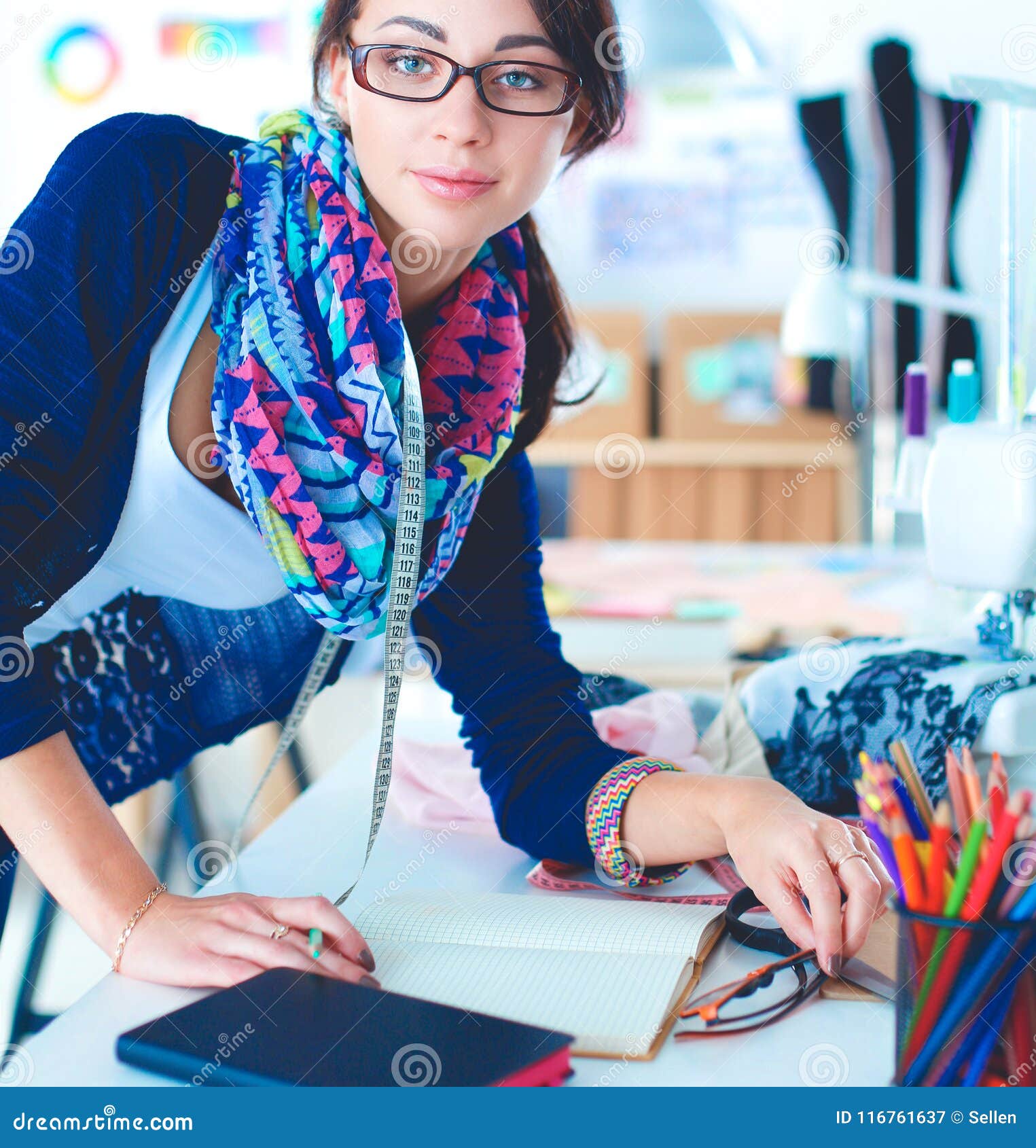 Dressmaker Designing Clothes Pattern on Paper Stock Image - Image of ...