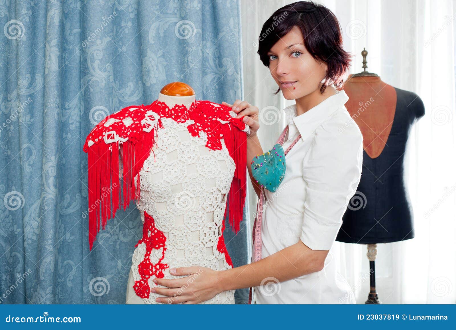 Dressmaker with Mannequin Working at Home Stock Image - Image of ...