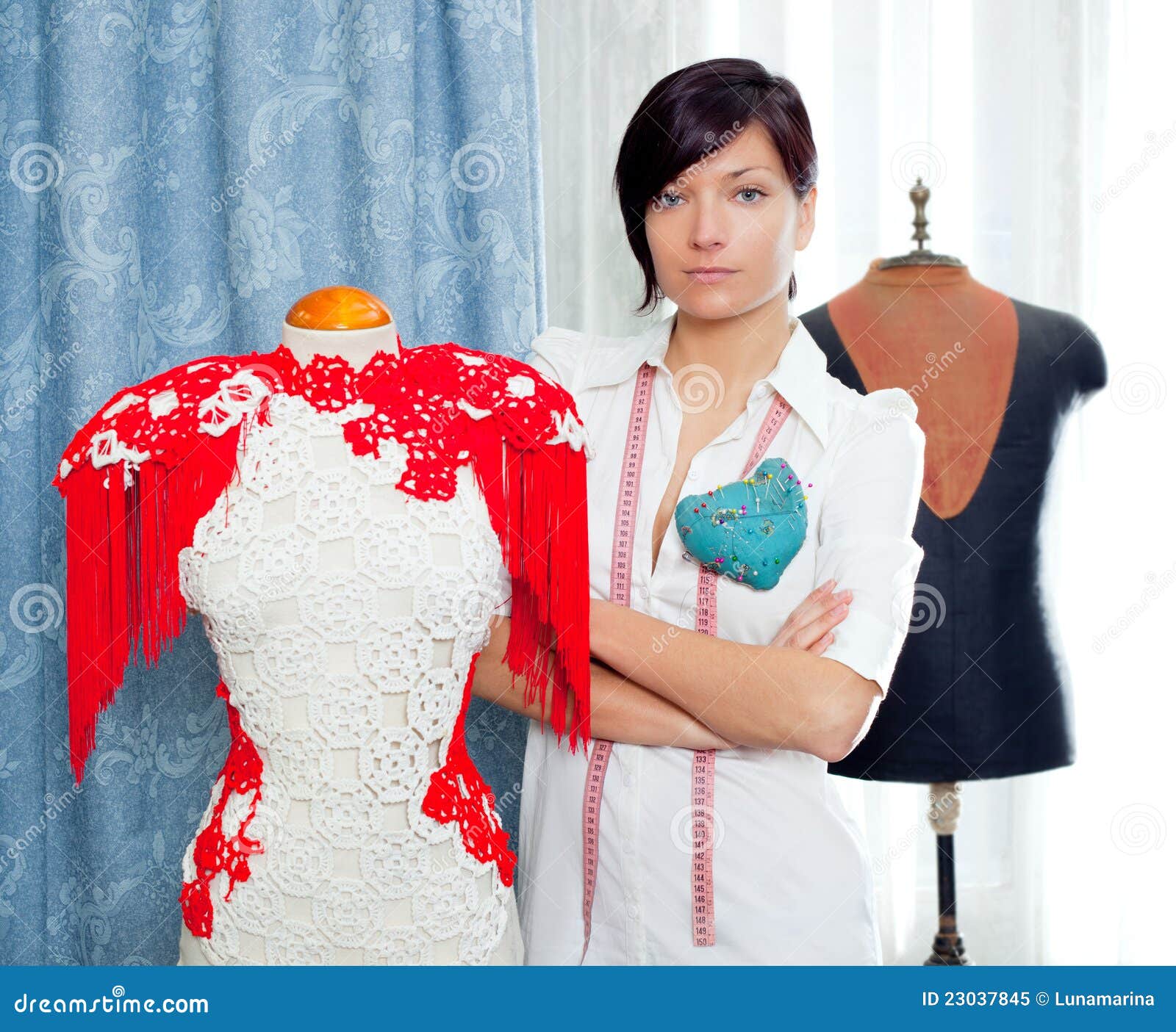 Dressmaker with Mannequin Working at Home Stock Image - Image of needle ...