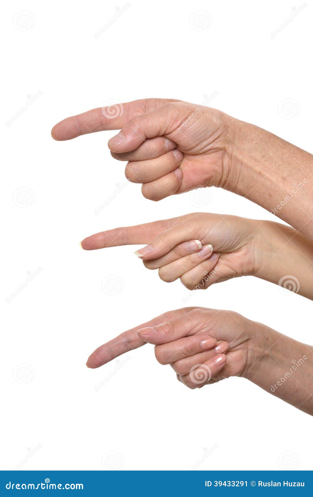 Drie Handen Met Het Richten Van Vingers Stock Afbeelding - Image of ...