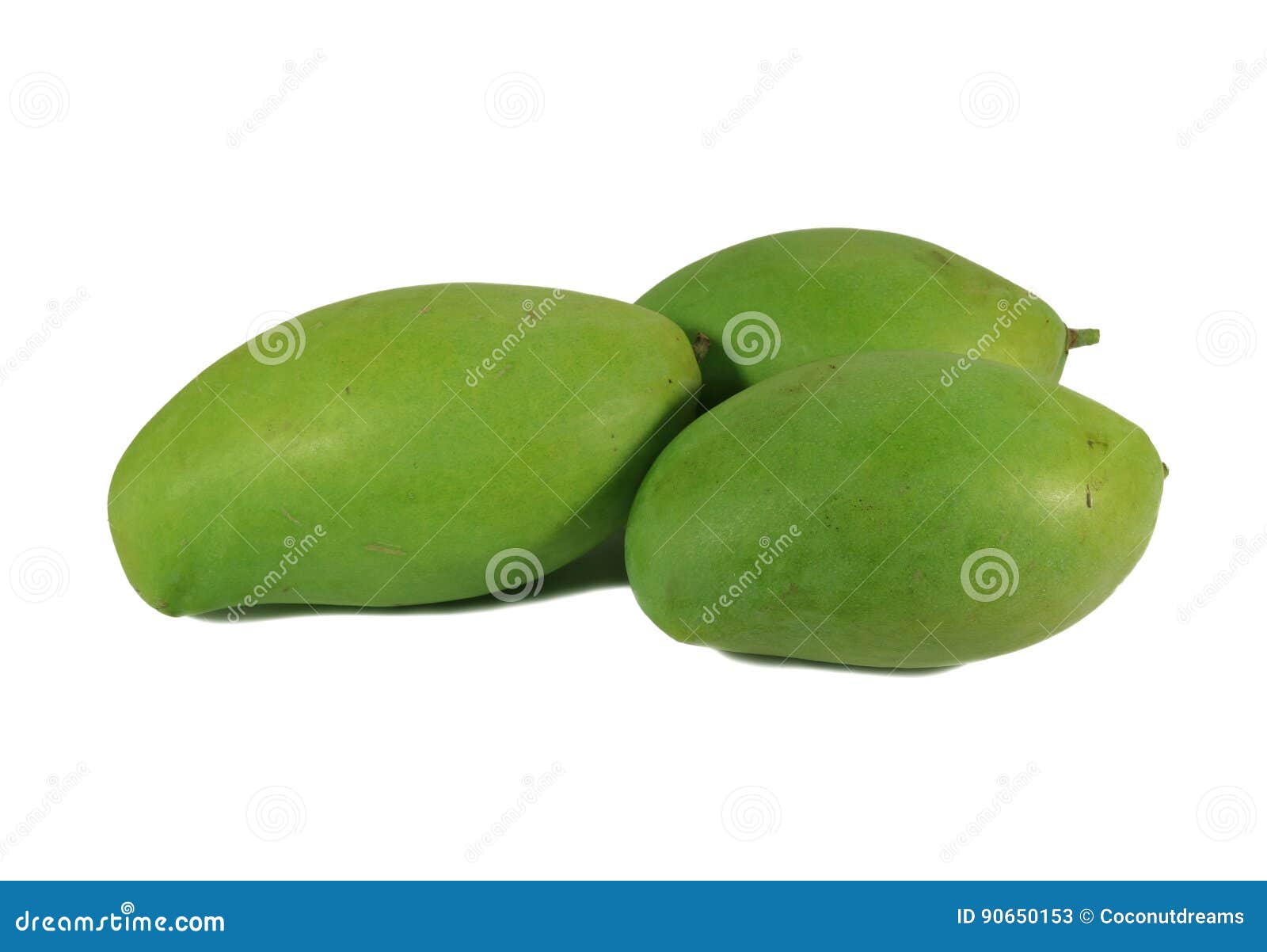 Drie Heldere Kleuren Groene Jonge Mango Op Witte Achtergrond Stock ...