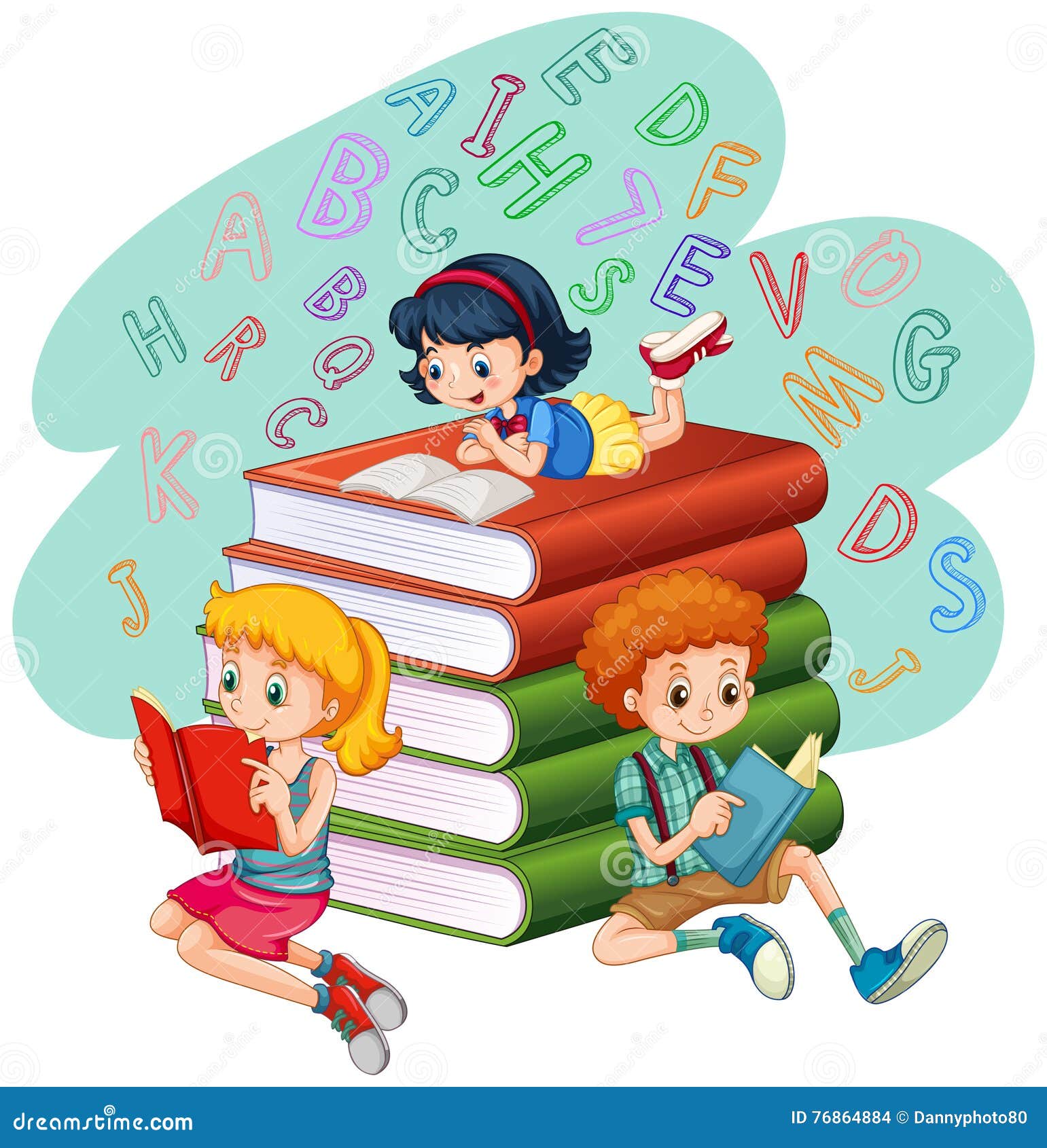 Drie Jonge Geitjes Die Boeken Lezen Vector Illustratie - Illustration ...