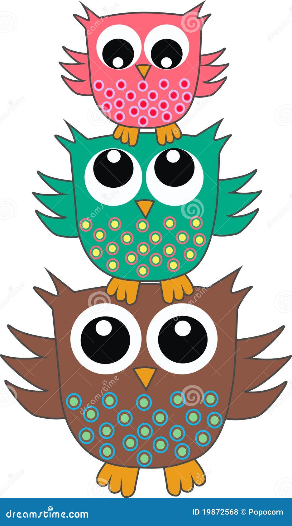 Drie leuke uilen stock illustratie. Illustration of vogel - 19872568