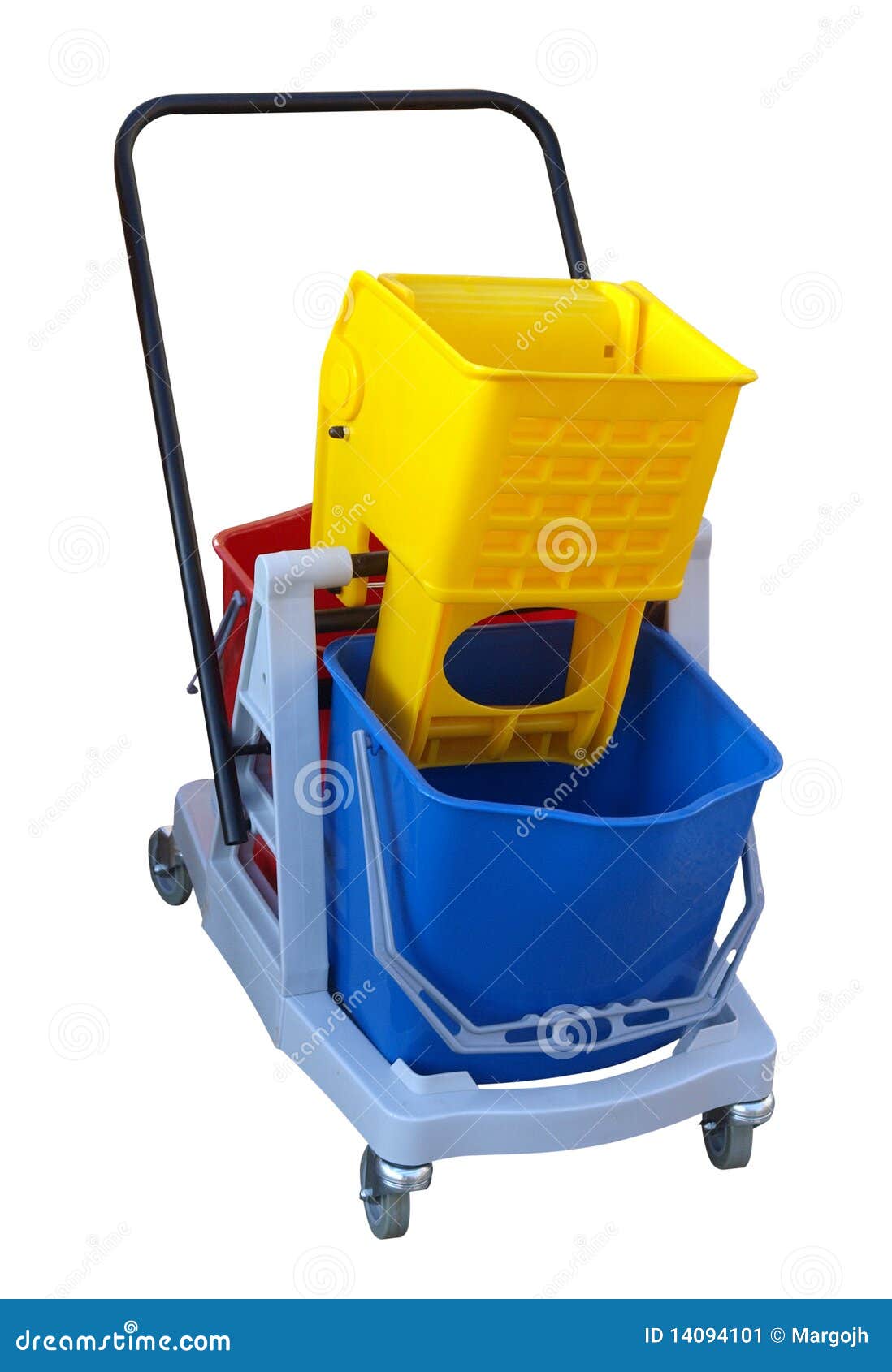 Drie Plastic Emmers Op Een Karretje Van Reinigingsmachines Stock ...