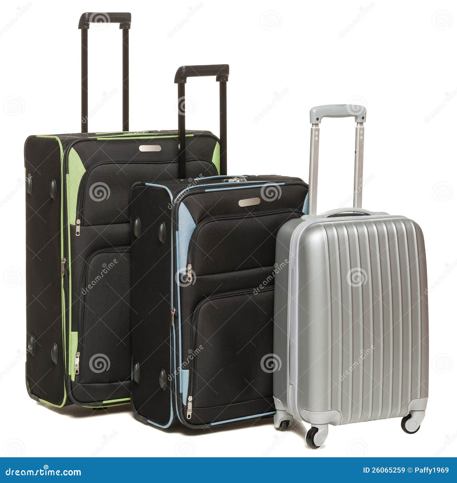 Drie reiskoffers stock afbeelding. Image of handvat, groen - 26065259