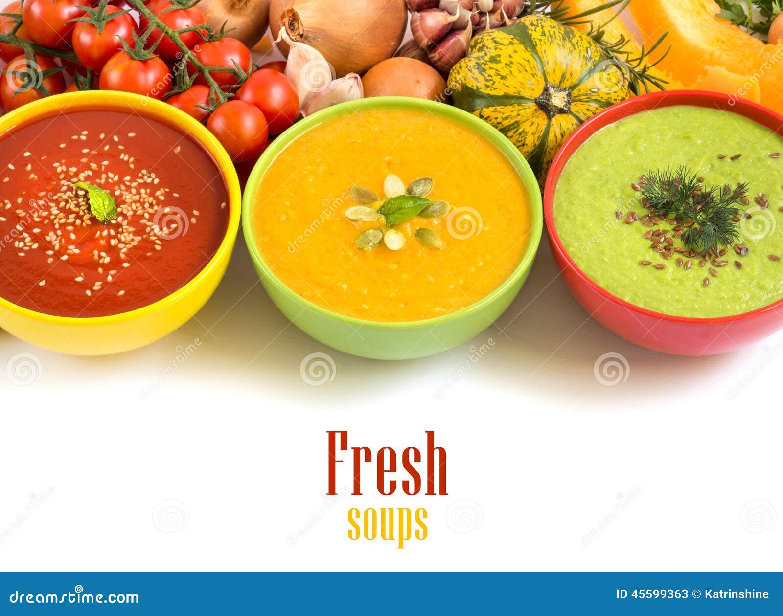 Drie Verse Soepen En Groenten Stock Afbeelding - Image of kleurrijk ...