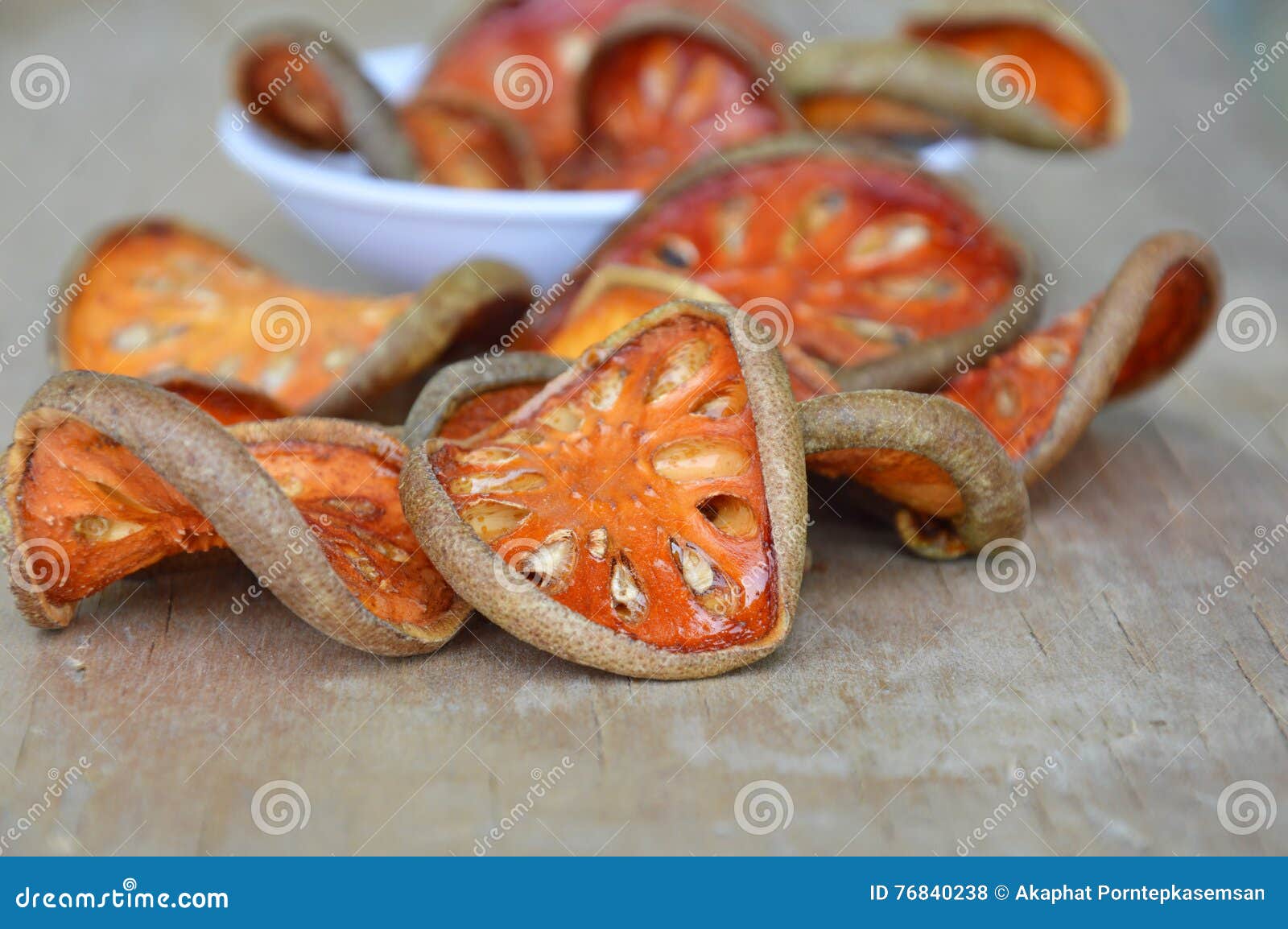 Dried Bael Fruit on Wooden Board Stock Photo - Image of bael, aegle ...
