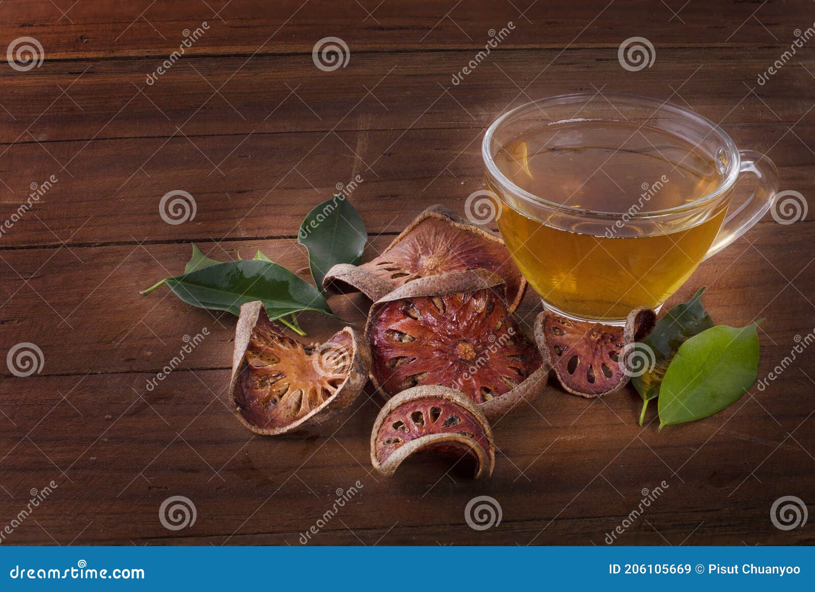 .Dried Bael and Bael Tea on a Wooden Table Stock Image - Image of herb ...