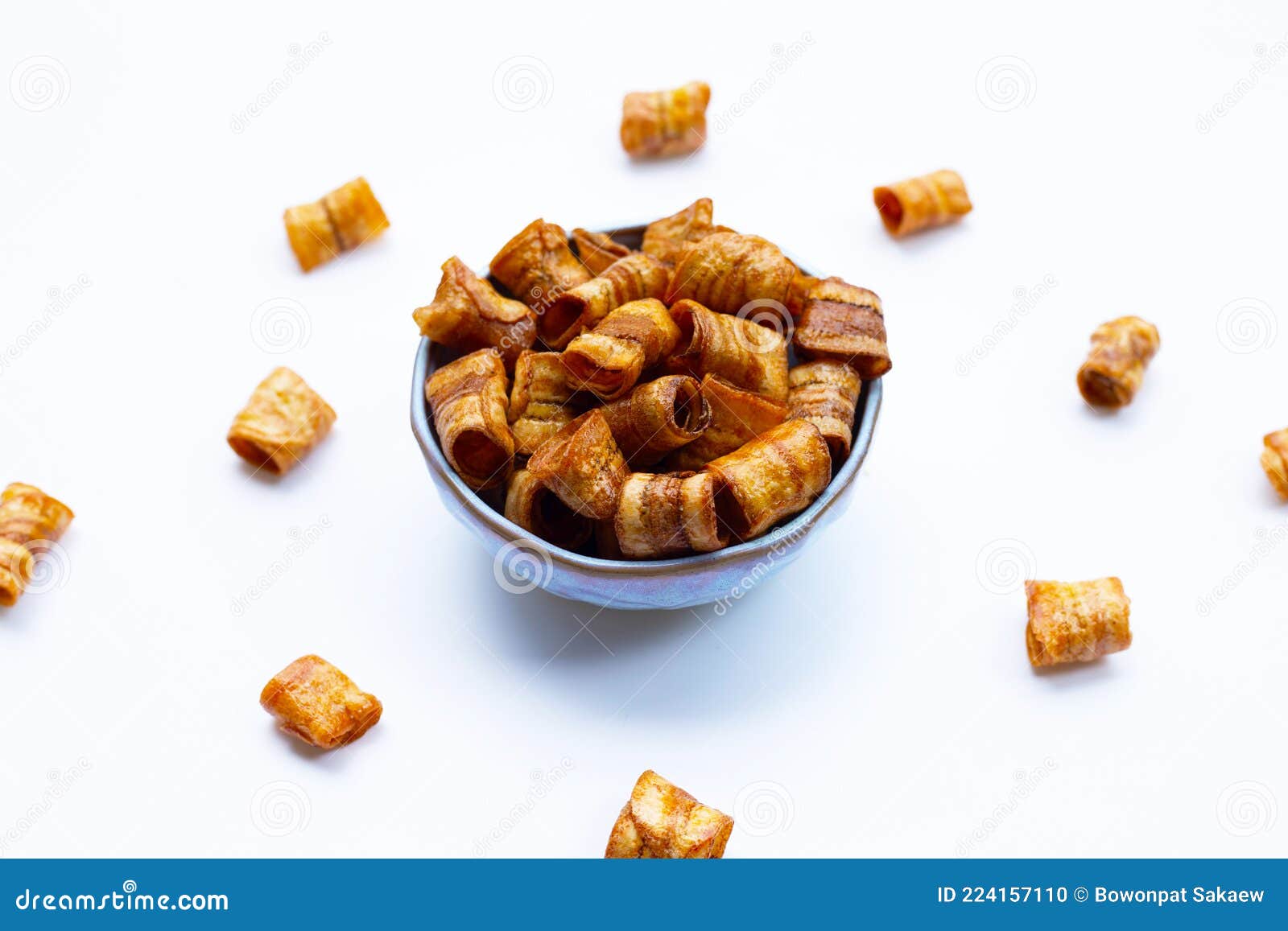 Dried Banana Rolled Chips on White Stock Photo - Image of nutrition ...
