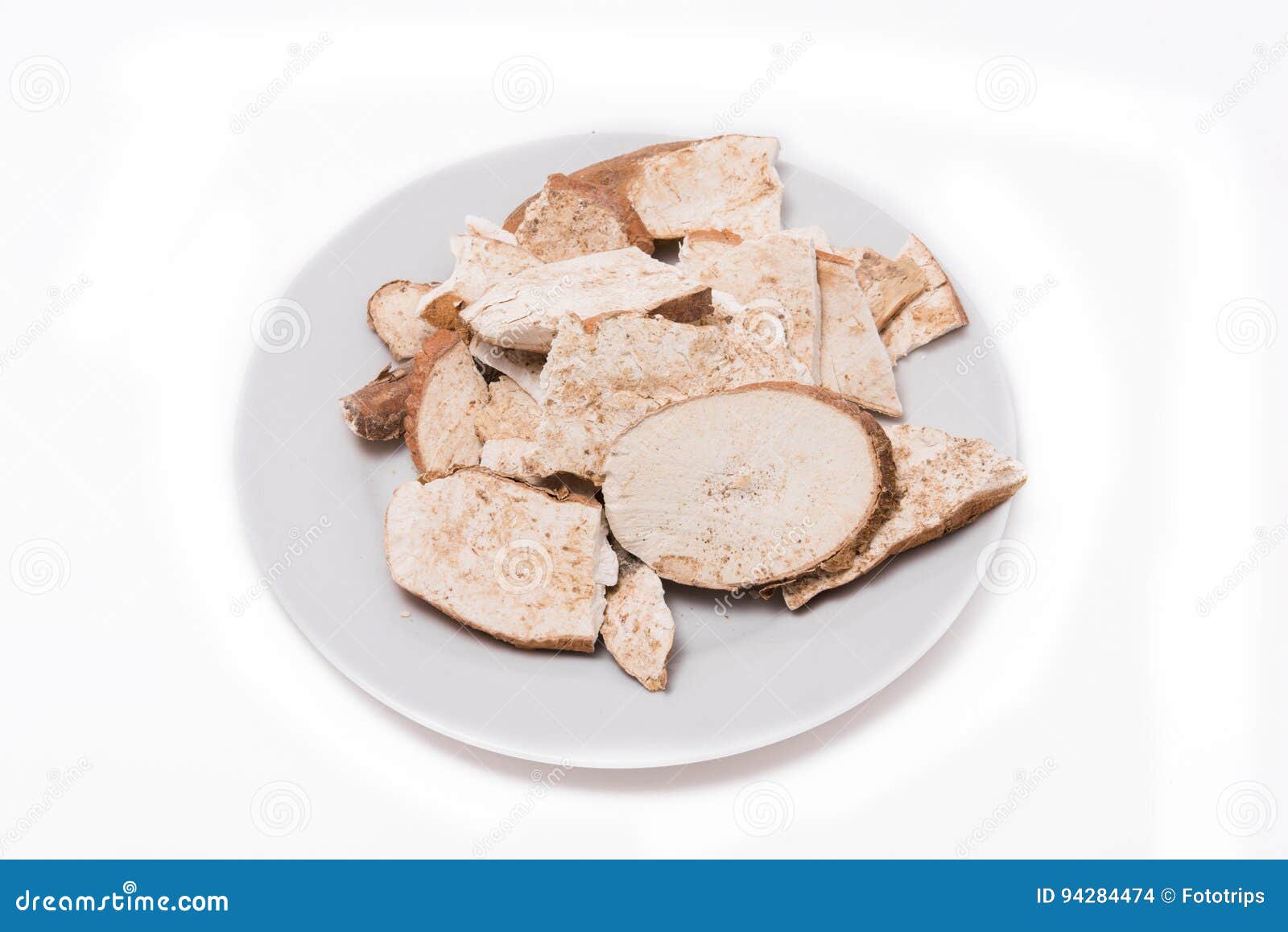 Dried Cassava in White Plate on the White Background Stock Photo ...