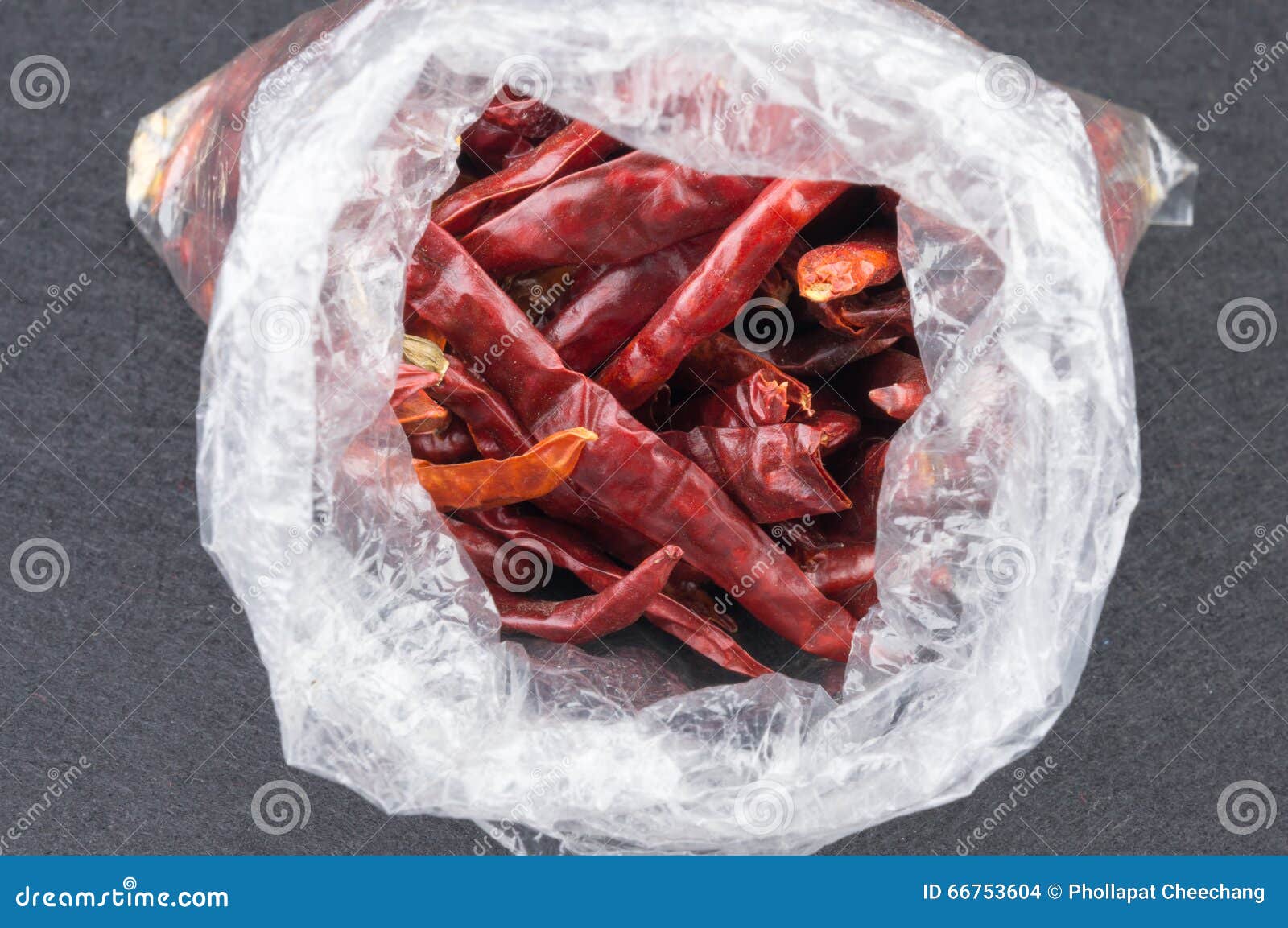 Dried chili in plastic bag stock photo. Image of herb - 66753604
