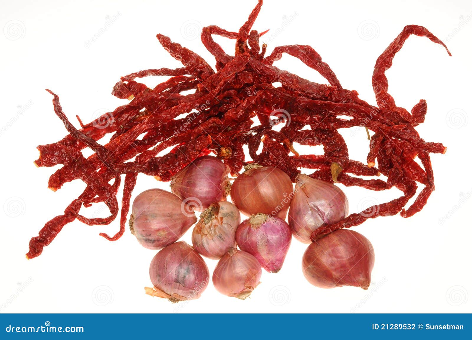 Dried Chili and Red Onions stock photo. Image of isolated - 21289532