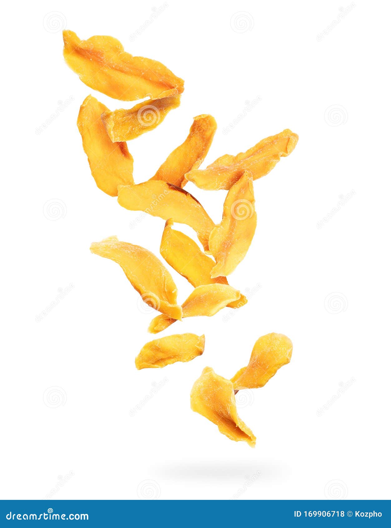 Dried Chopped Mango Slices Falling Down on a White Background Stock ...