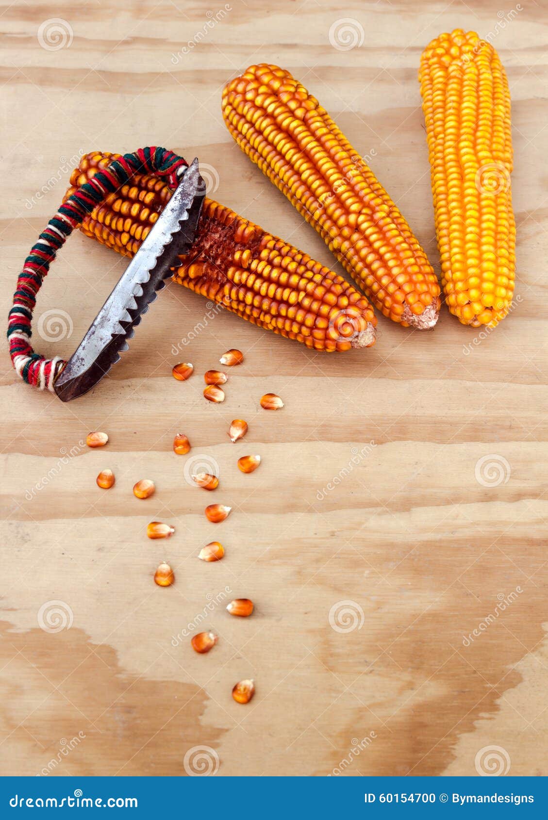 Dried Corn Cobs with Hand Tools To Clean the Grains of Maize Stock ...