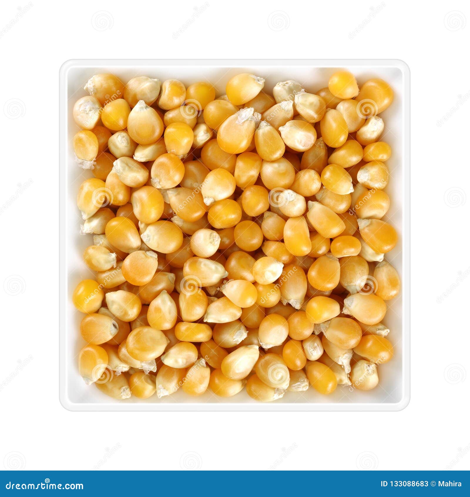 Dried Corn Grains in Square Bowl on White Background Stock Image ...